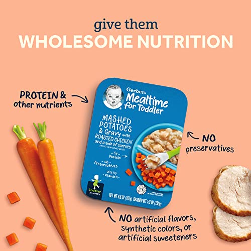 Gerber Mealtime for Toddler Macaroni & Cheese with Side of Seasoned Peas & Carrots, 6.6 Ounce (Pack of 8)