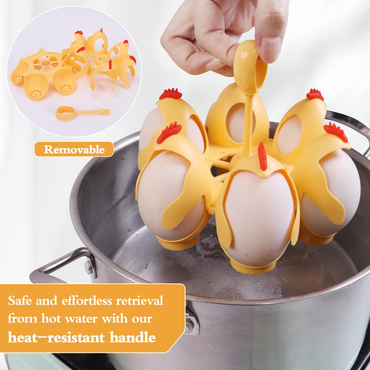 Anevna Chicken Egg Holder for Boiled Egg, Breakfast Egg Hard Boiled Egg Maker Machine, Egg Hard-Boiled Egg Cooker & Poacher for Hard Boiled, Eggies Mold Holds 6 Egg Holder for Easy Cooking, White