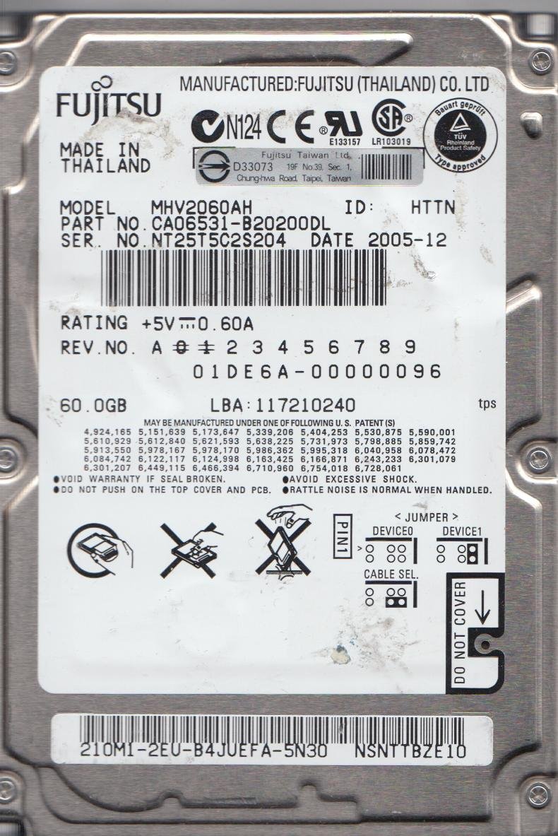 MHV2060AH, PN CA06531-B20200DL, Fujitsu 60GB IDE 2.5 Hard Drive