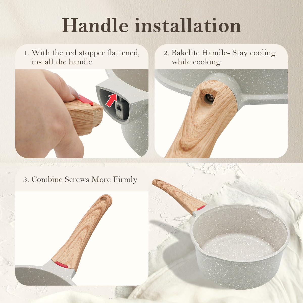 Bobikuke 1.5Qt & 1.8Qt Nonstick Sauce Pan Set with Lid, 4 Pcs Small Soup Pot with Pour Spout for Cooking Compatible for All Stoves, PFOA FREE