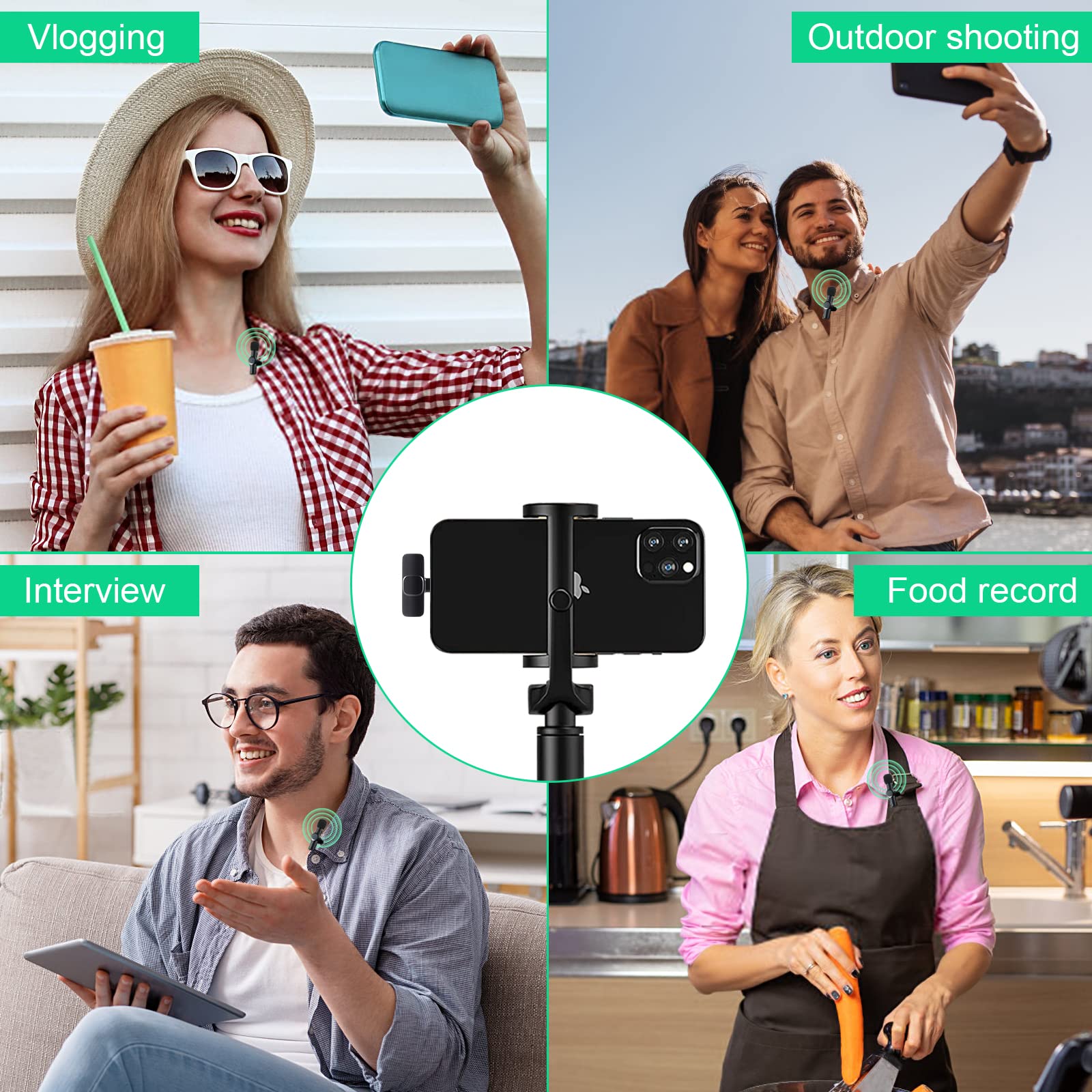 ERNSITNG Wireless Lavalier Microphone for iPhone iPad, Plug&Play Auto-syncs Clip-on Mini Mic for YouTube,TikTok,Facebook,Live,Zoom Video Recording,Noise Reduction(NO APP or Bluetooth Needed)