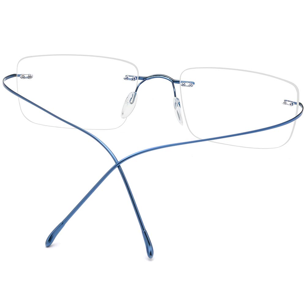 FONEX Titanium Glasses Frame,Rimless Frameless Optical Eyewear Eyeglasses for Men and Women F85634 (Blue)