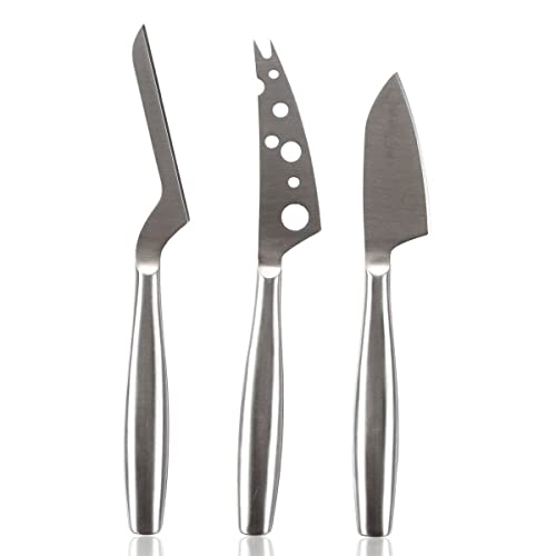 BOSKA Stainless Steel Cheese 3 Knife Set - Copenhagen For All Types of Cheese - Multi-Functional Cheese Slicer - Handheld Slicer - Silver Non-Stick - Dishwasher Safe - For Kitchen Cooking