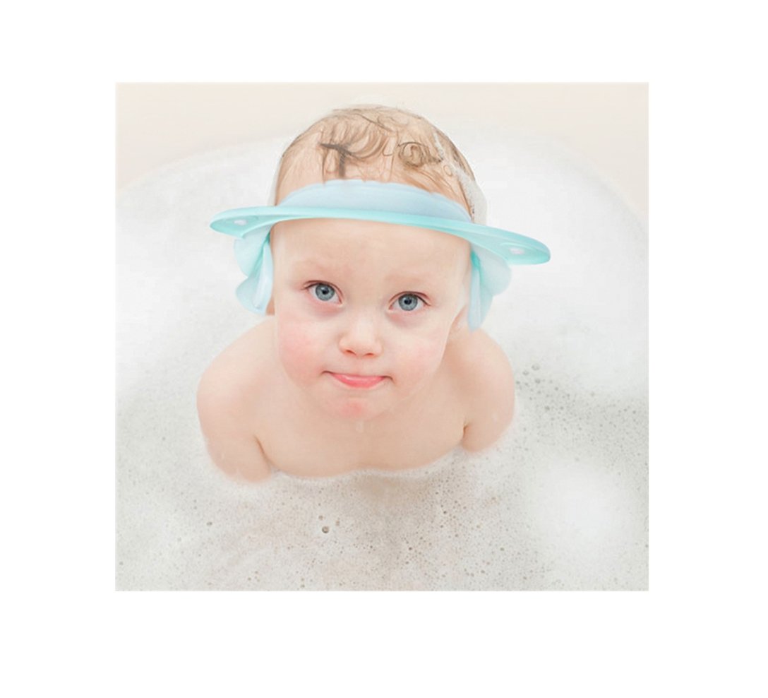 HiCat Baby Children Kids Shampoo Shower Bathing Cap Hat, Elastic Soft Comfortable Adjustable Wash Hair Shield Hat for Baby Kids, Silicone Protect Soft Cap Hat for Protecting Eyes and Ears (Blue 02)