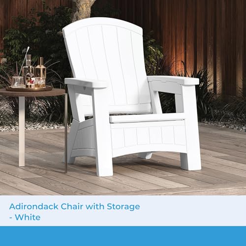 Suncast UV-Resistant Stylish Adirondack Outdoor Backyard Patio Chair with in-Seat Storage, White