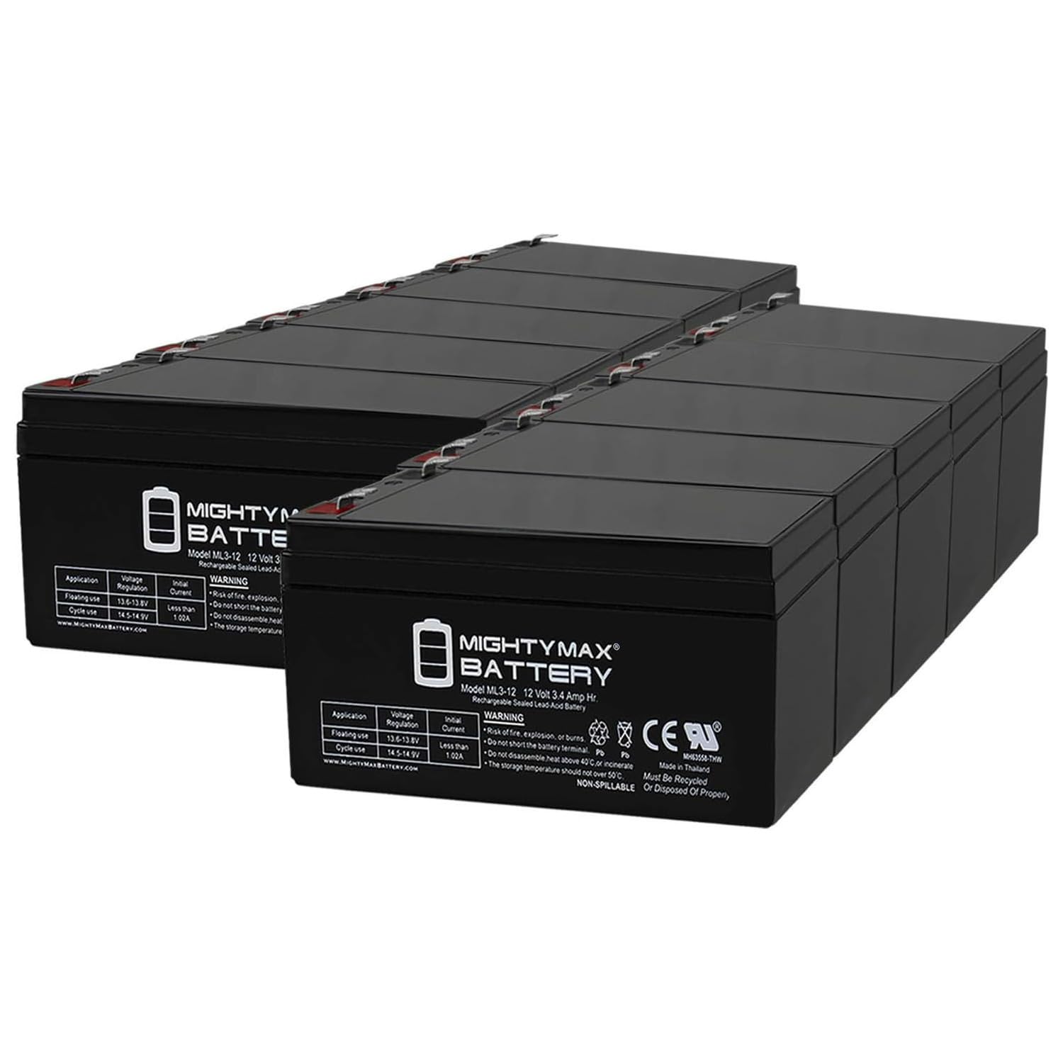 Mighty Max Battery ML3-12 12V 3.5AH SLA Battery Replaces PE12V3AF1 PS-1230 UB1234 WP3-12 - 10 Pack