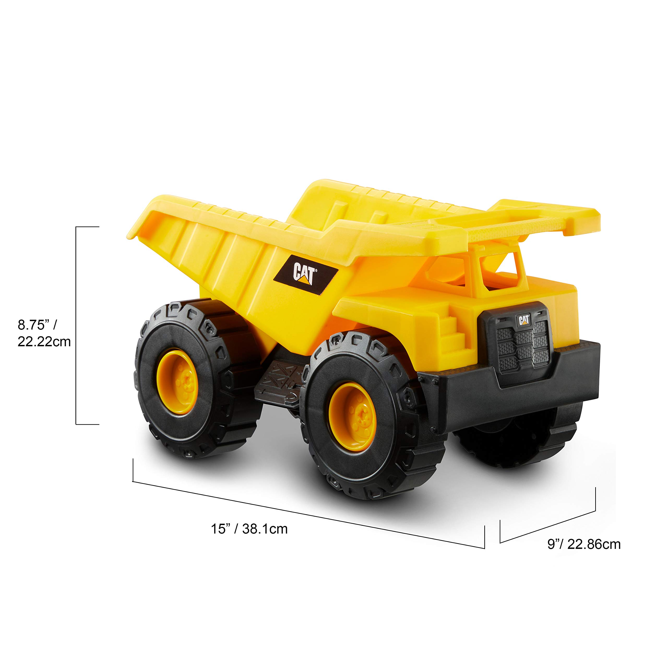 CAT Construction Toys, 15" Dump Truck Toy, Ages 2+, Sturdy Plastic, No Batteries Required, CAT Construction Tough Rigs Series