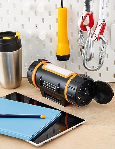 Celestron - PowerTank Lithium Telescope Battery – Rechargeable Portable 12V Power Supply for Computerized Telescopes - 10 Hour capacity/86 Wh - Red/White LED Flashlight - 2 USB Ports
