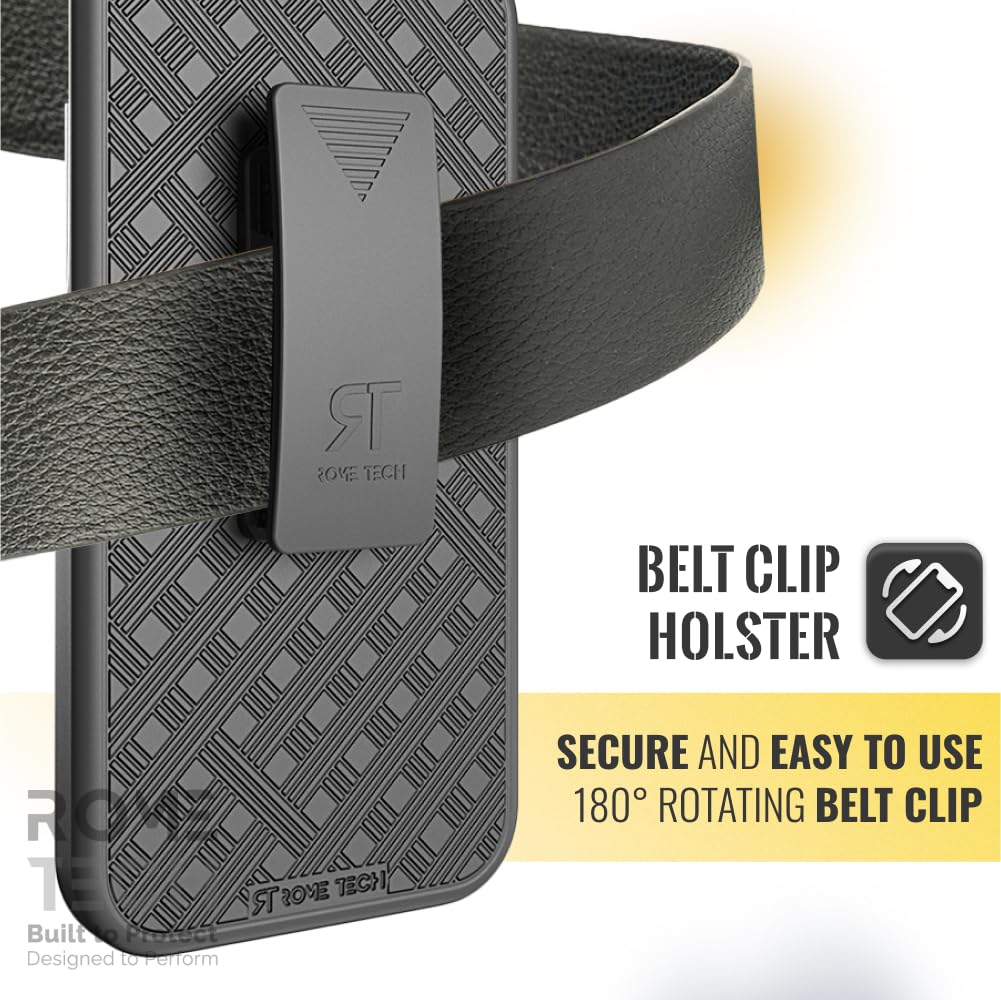 for Apple iPhone 12 Pro /12 Case with Belt Clip Holster, Kickstand Slim Cover Phone Case - Black