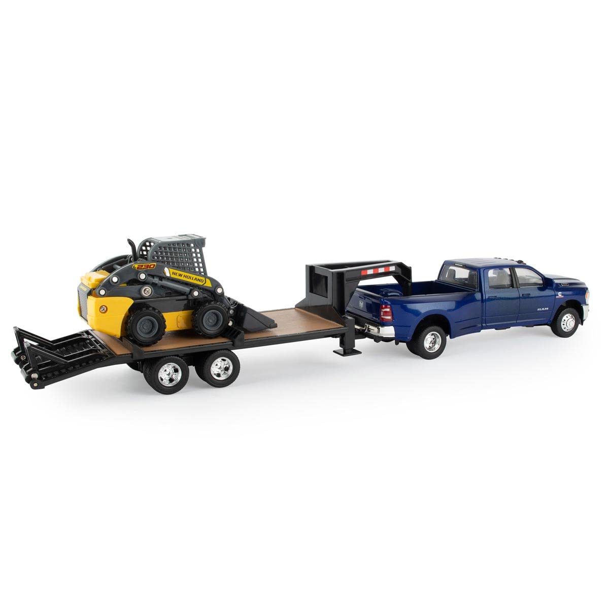 ERTL 1/32 Big Farm Ram 3500 Dually Quad Cab with Lowboy and New Holland L230 Skid Steer 47269