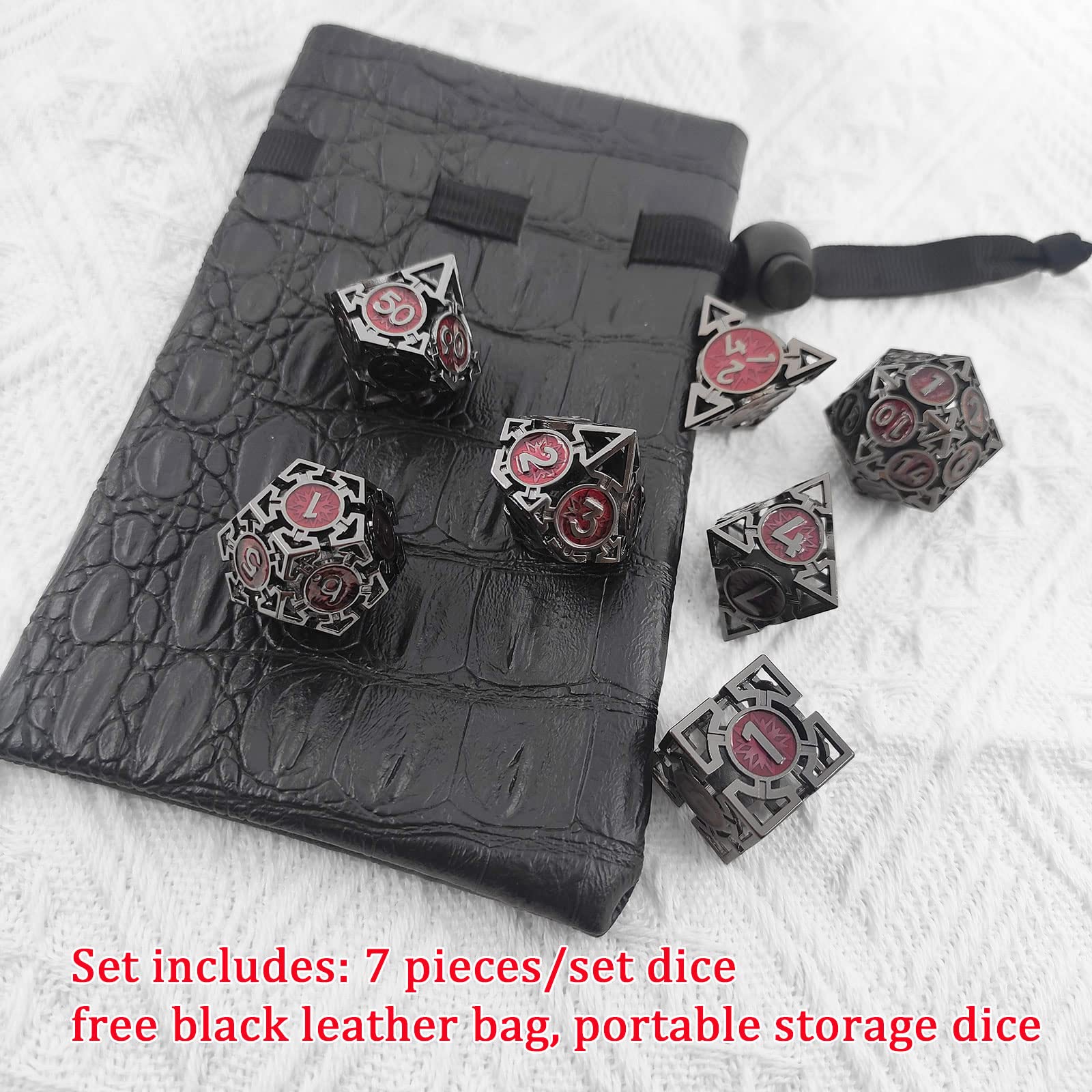 AHDKEJG DND Dice Set D&D Metal Hollow Dungeons and Dragons Polyhedral Dice 7pcs D20 D12 D6 Trpg MTG Pathfinder D and D Number Card Table Game Accessories Gift Bag - Silver Blue