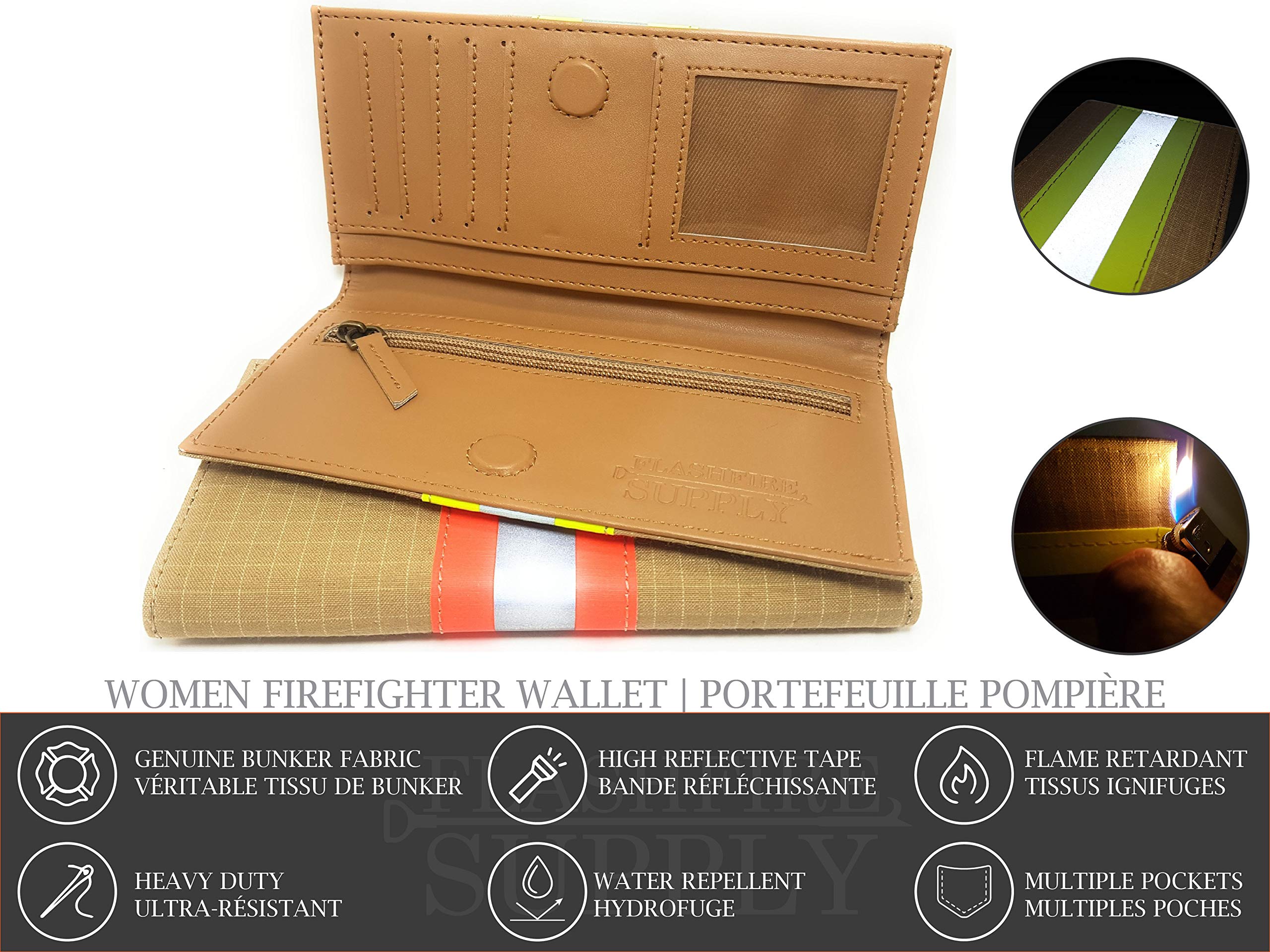 Firefighter Wallet Original Reflective Turnout Bunker Fabric Gear Women Gift (Beige & Yellow)