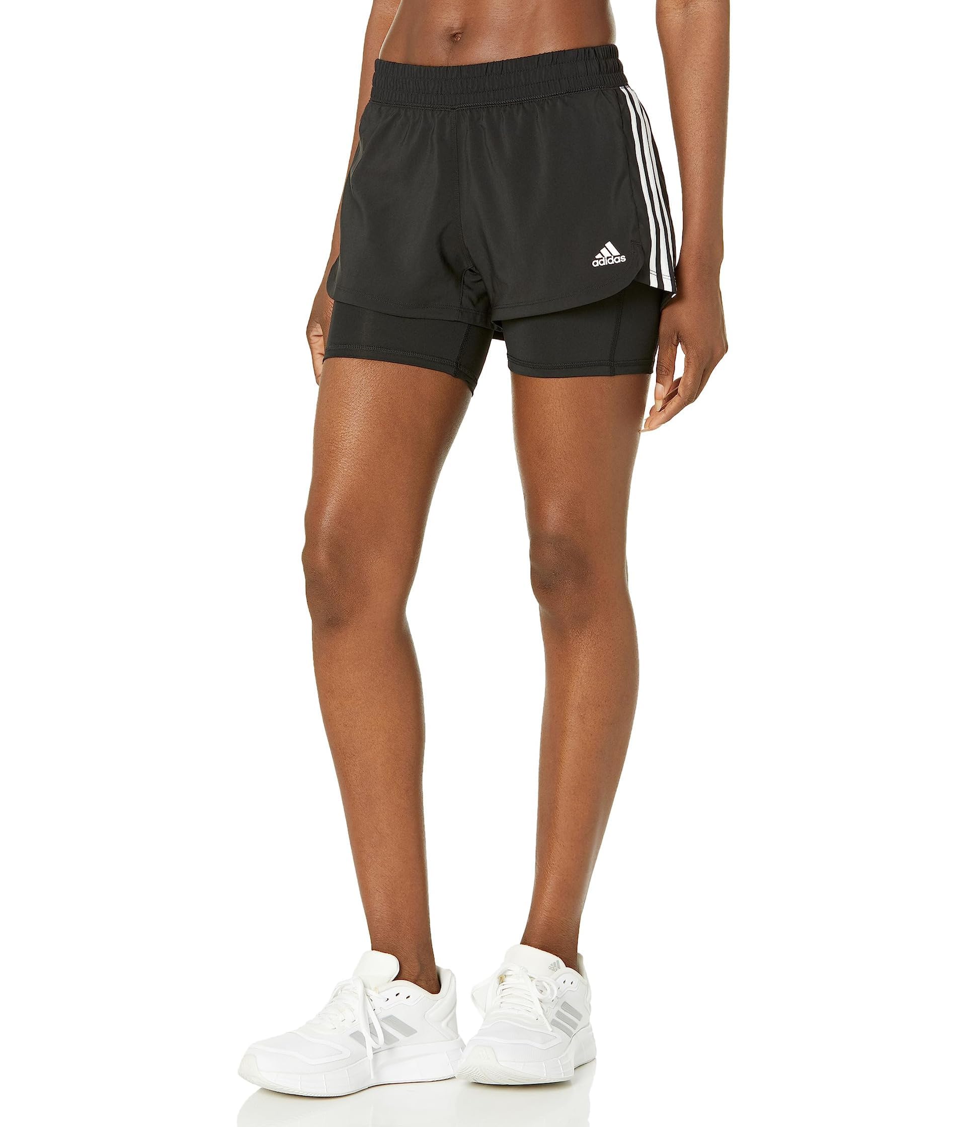 adidas Women's Pacer 3-Stripes Woven Two-in-One Shorts, Black/White, Large