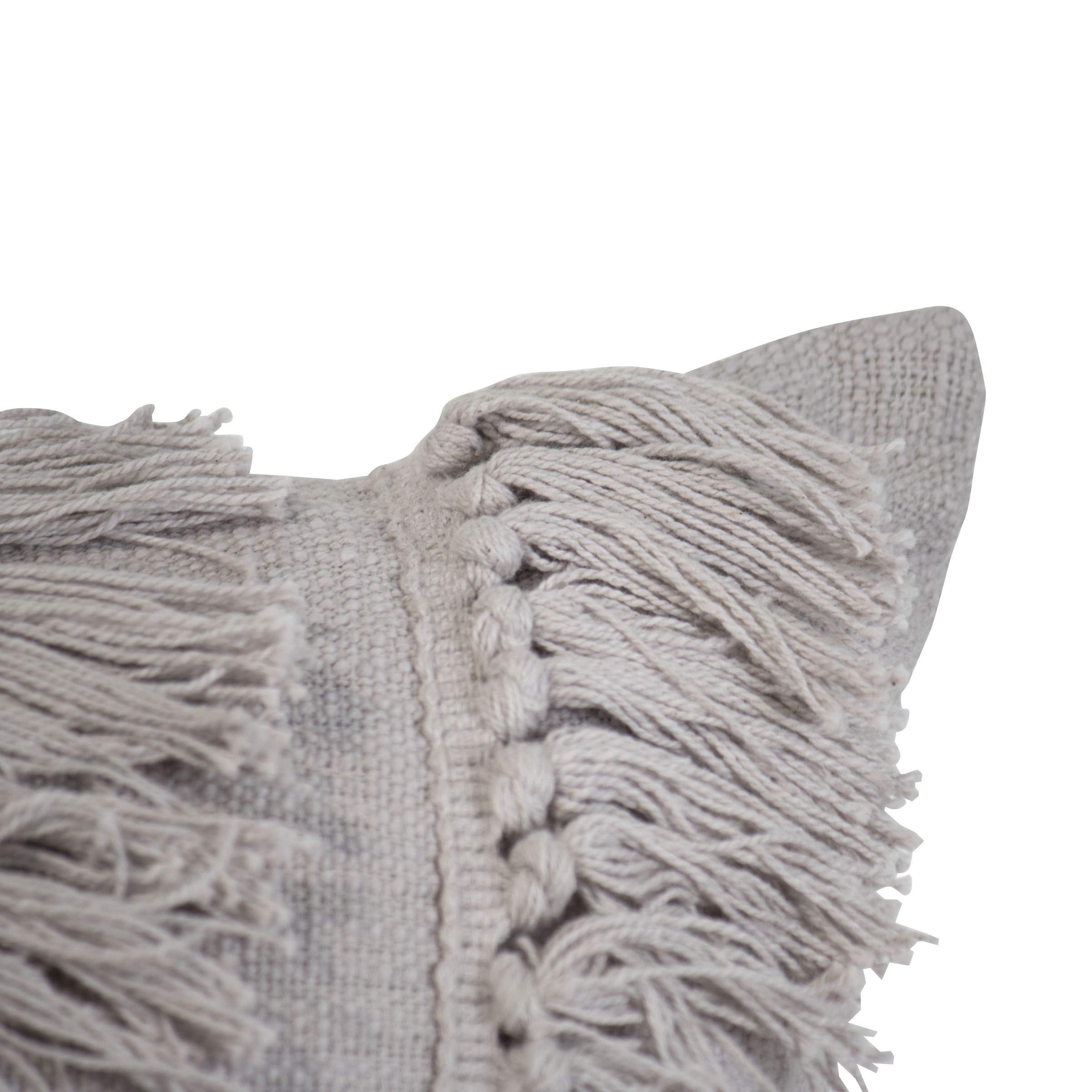 Foreside Home & Garden Gray Handwoven 14x22 Decorative Cotton Throw Pillow with Hand Braided Tassels