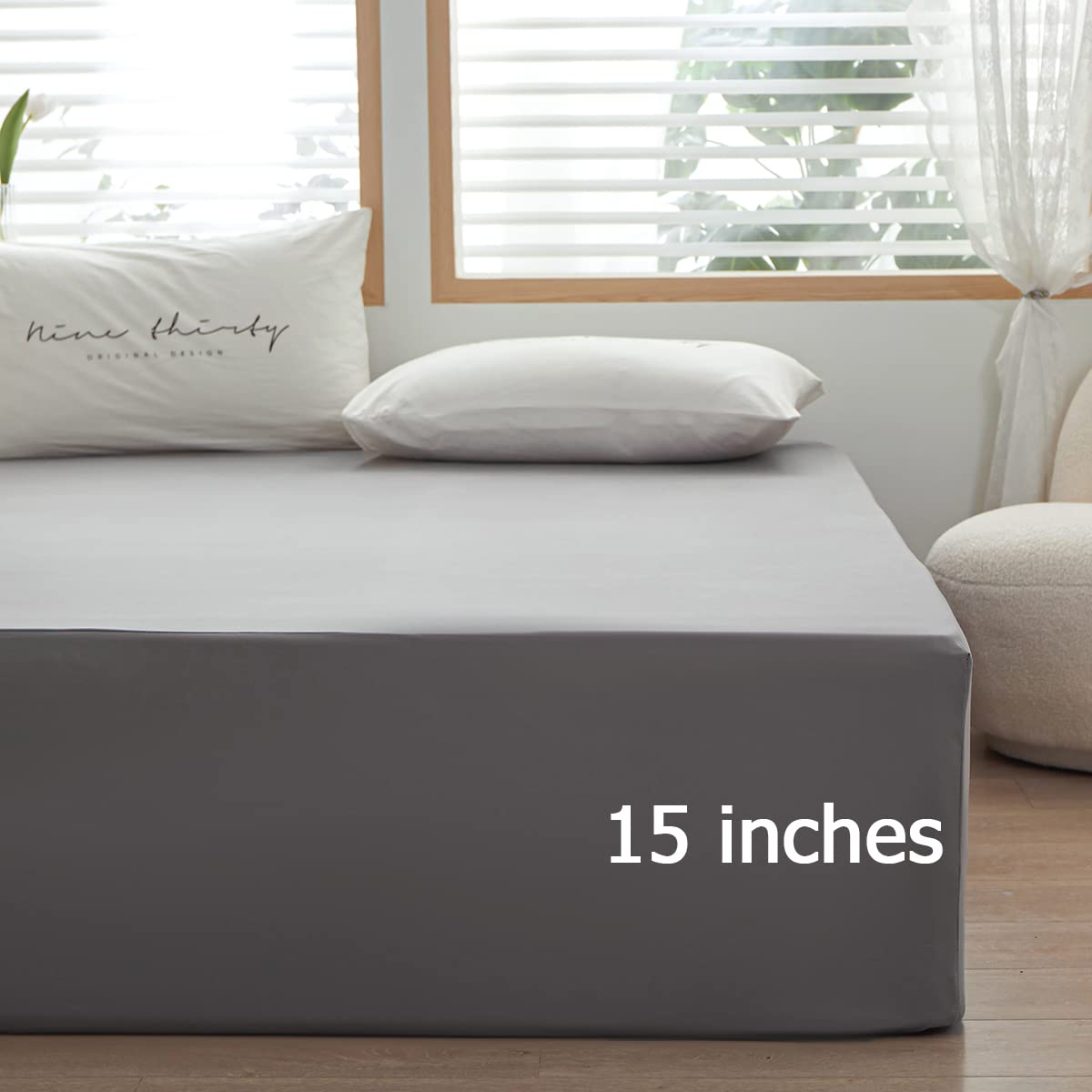 Bedding Twin Size Fitted Sheet Only-Twin Size Deep Pocket Bottom Fitted Sheet Fits 15inches Bed Matress Sheet Soft and Microfiber Easy Care-Light Gray
