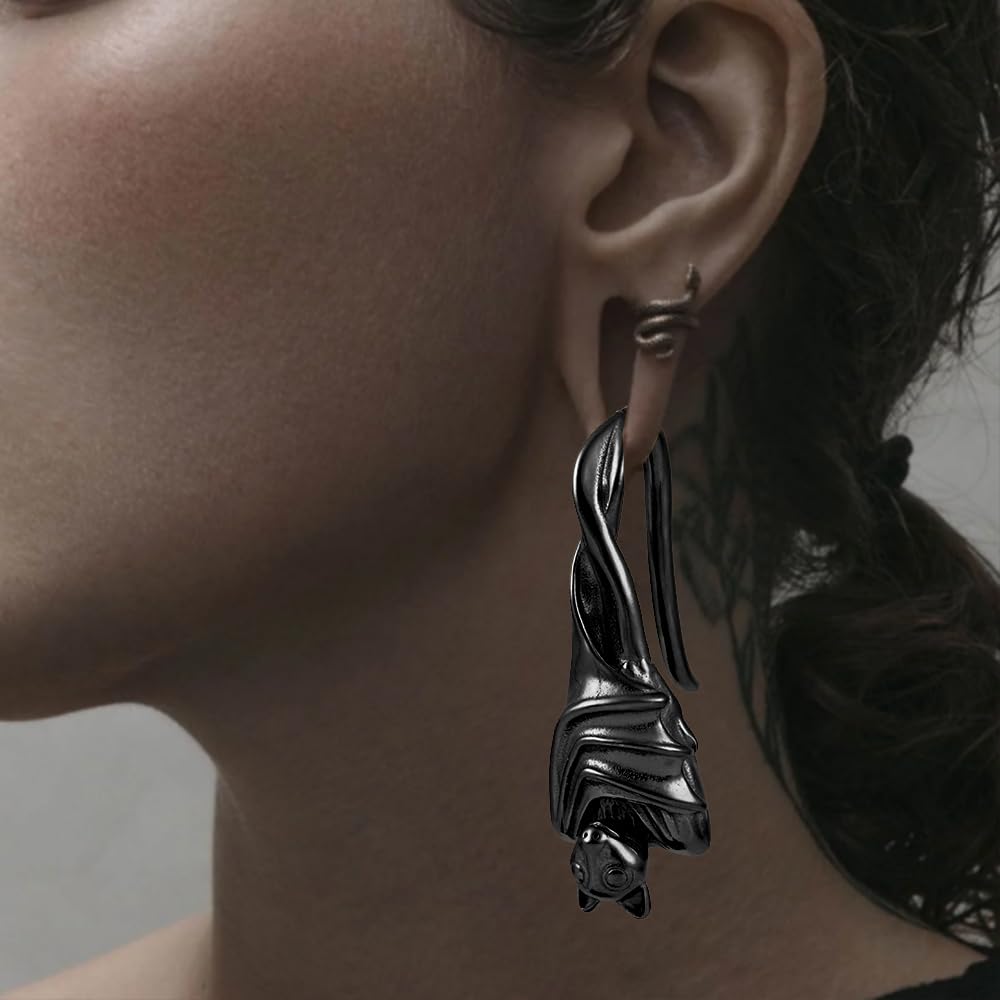 Atomhole 2PCS Bat Ear Weights Hangers 316 Stainless Steel Ear Gauges Hypoallergenic Earrings Expander for Stretching Tunnels Plugs Piercing Body Jewelry