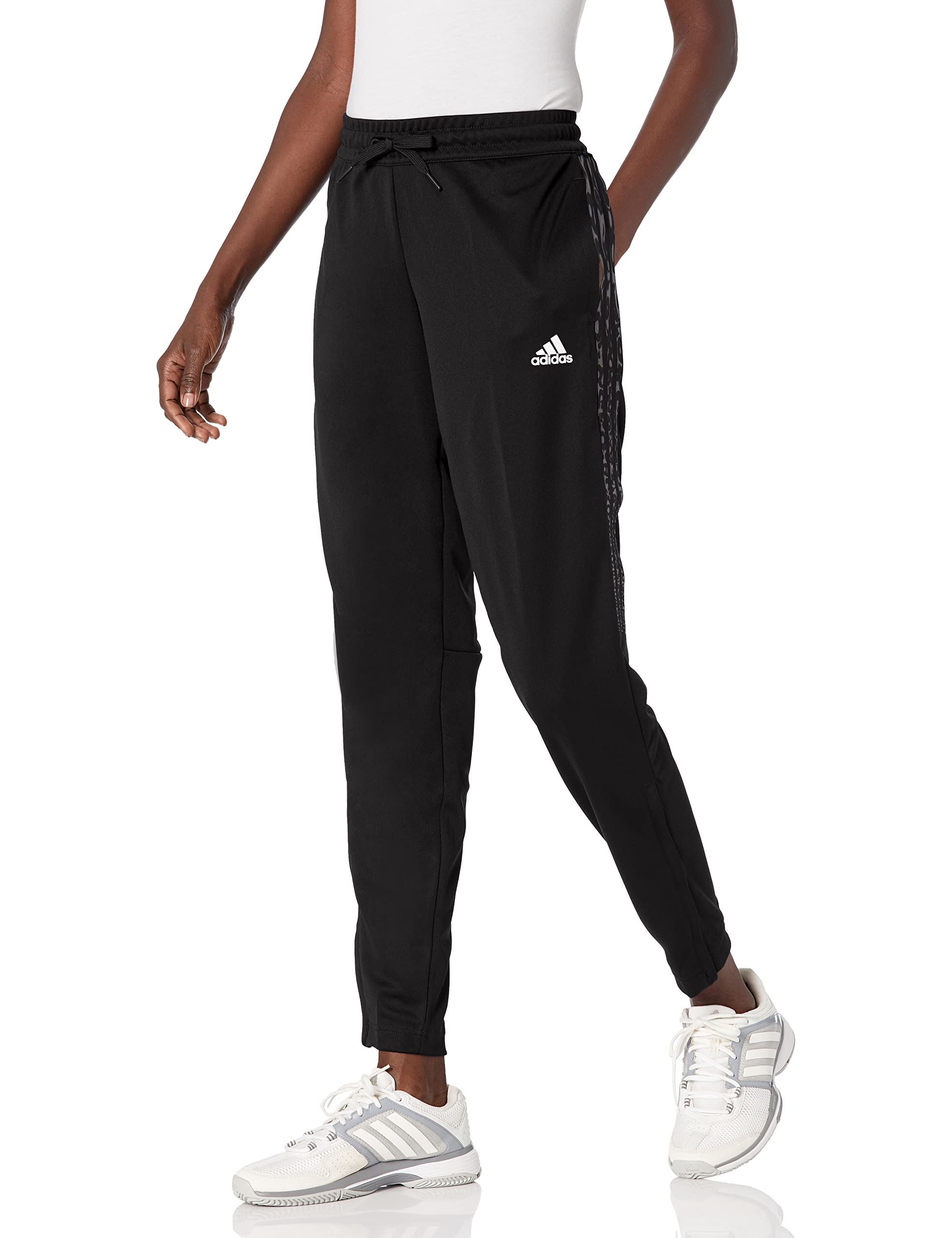 adidas Women's Aeroready Sereno Slim Tapered-Cut 3-Stripes Pants, Black/Grey/White, Medium