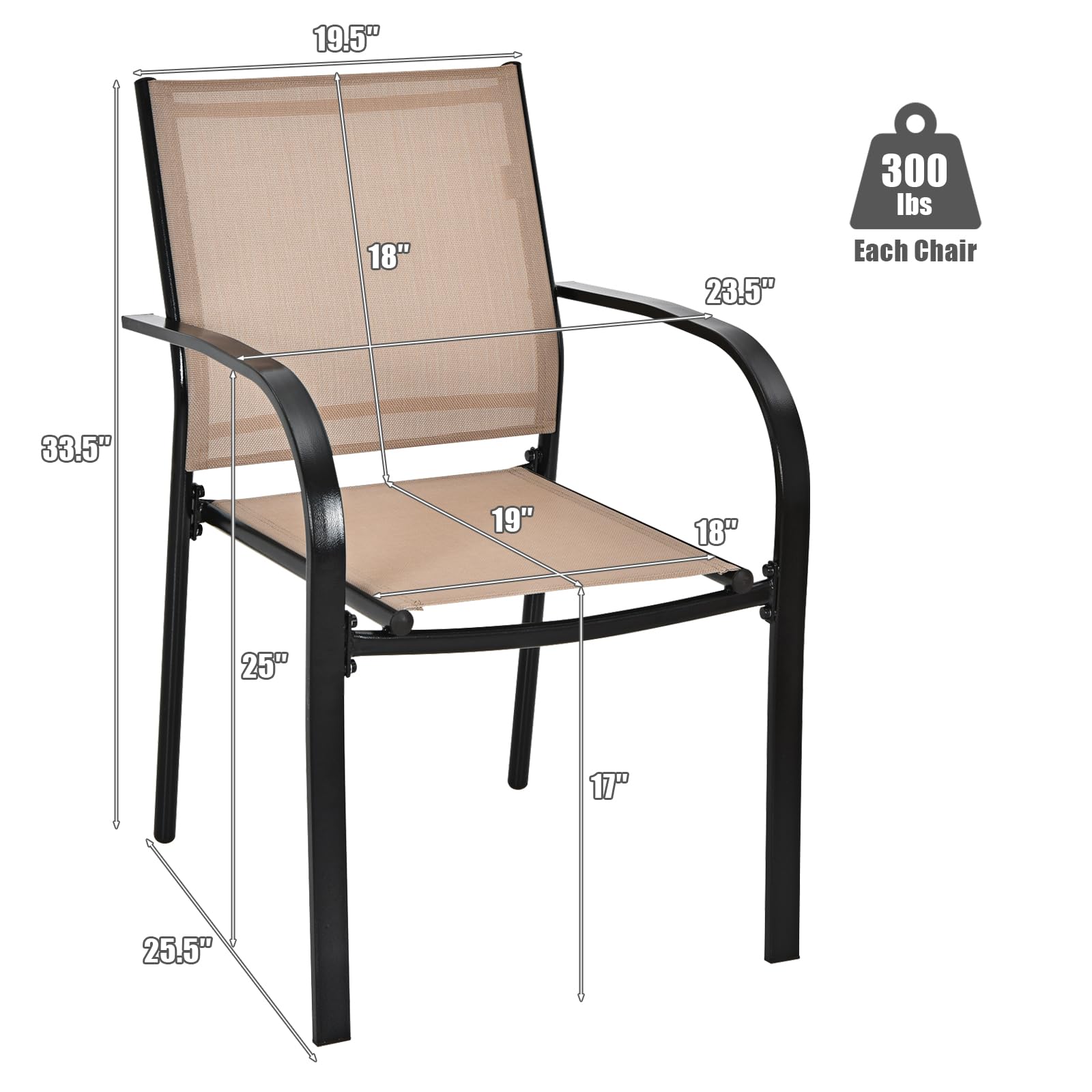 Tangkula Set of 4 Patio Dining Chairs, Outdoor Stackable Chairs with Armrests, Anti-Rust Steel Frame and Quick-Drying Fabric, Outdoor Bistro Chairs for Backyard, Lawn and Garden