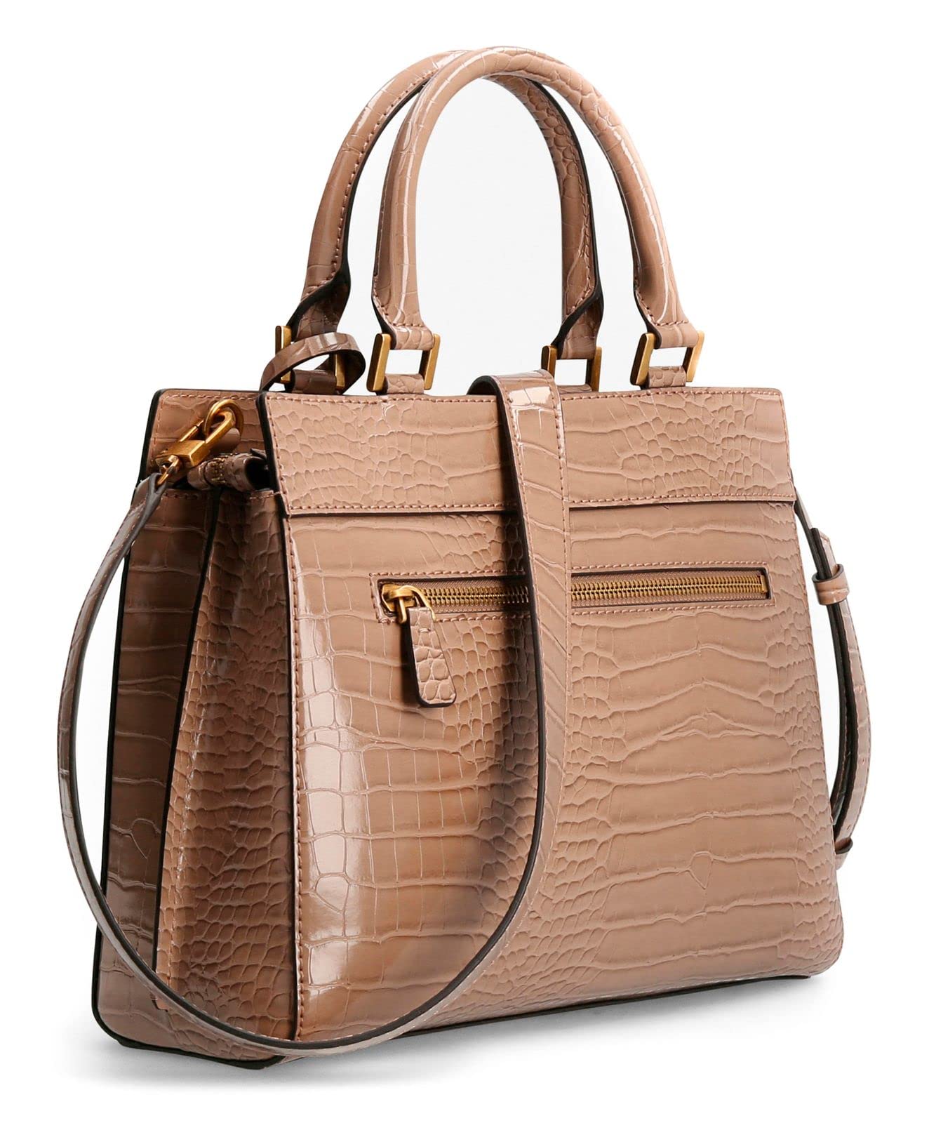 GUESS Womens Katey Croc Luxury Satchel, Light Rum, One Size US