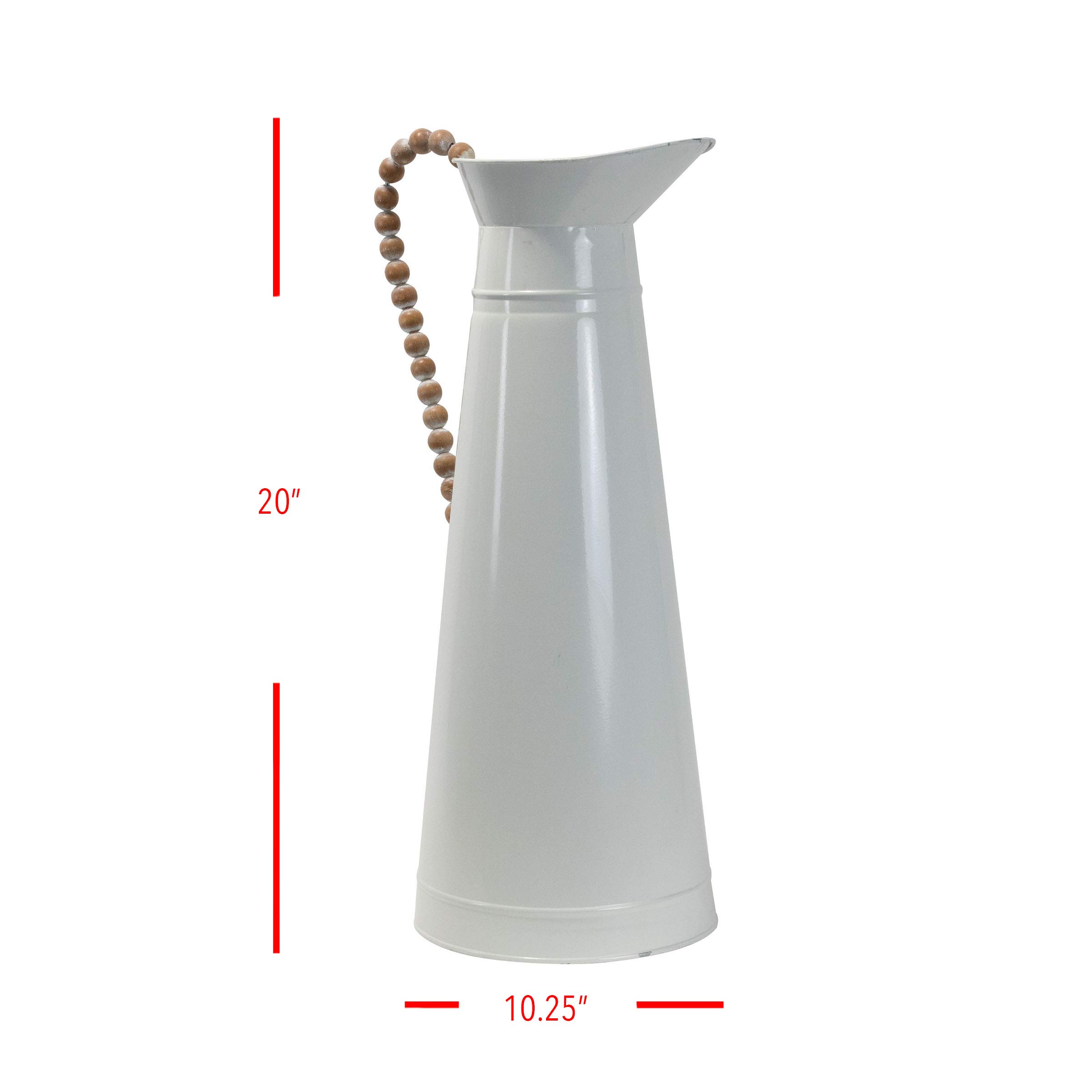 Foreside Home and Garden White Modern Decorative Pitcher Vase with Wood Bead Handle