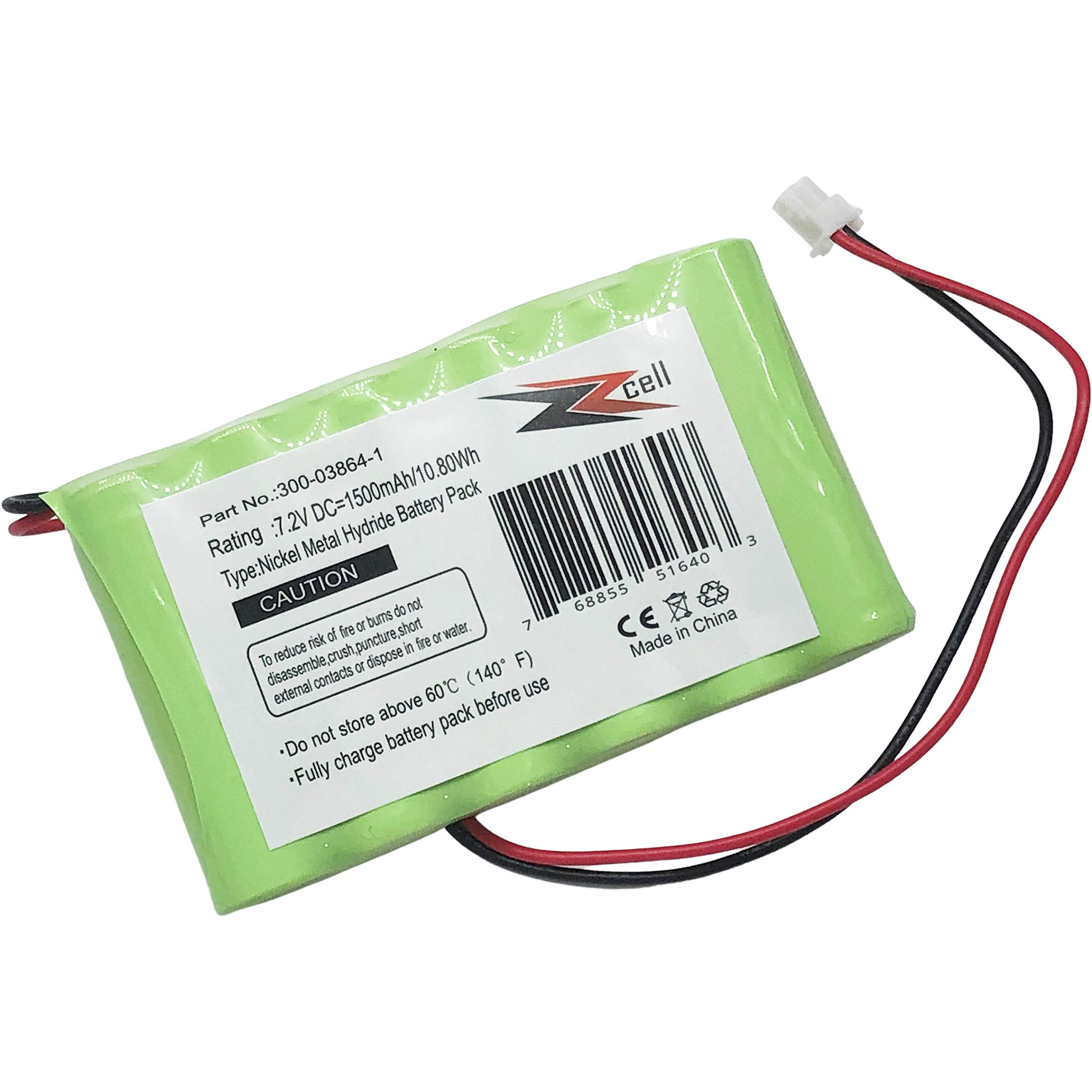ZZcell 2-Pack Battery for Honeywell Alarm 300-03864-1, Lynx L3000, Lynx L5000, Lynx L5100, ADEMCO 300-03865, 7.2V, 1500mAh (NOTE: Please Check Part Number Before Purchase -Battery Connector- 2 Prong)