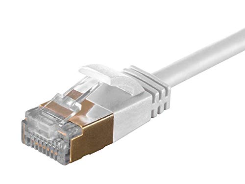 Monoprice SlimRun Cat6A Ethernet Patch Cable - Network Internet Cord - RJ45, Stranded, STP, Pure Bare Copper Wire, 36AWG, 50ft, White