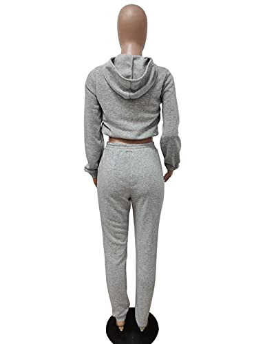 Angsuttc Track Suits for Women Set, 2 Piece Sweatsuits Outfits Long Sleeve Hoodie Sweatshirt Pants Sets Light Grey L
