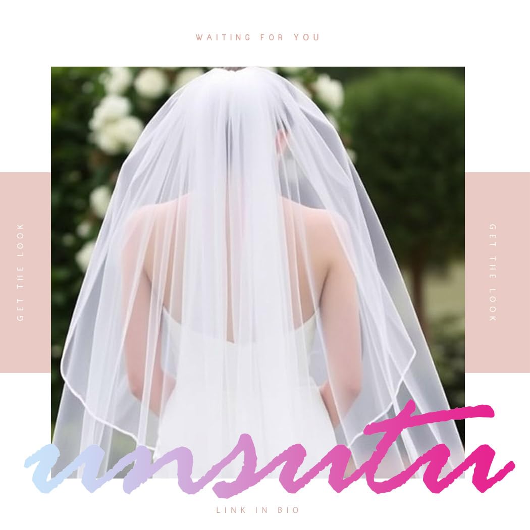 Unsutuo 2 Tiers Bride Wedding Veil Ivory Ribbon Cathedral Veil Bridal Veil for Women