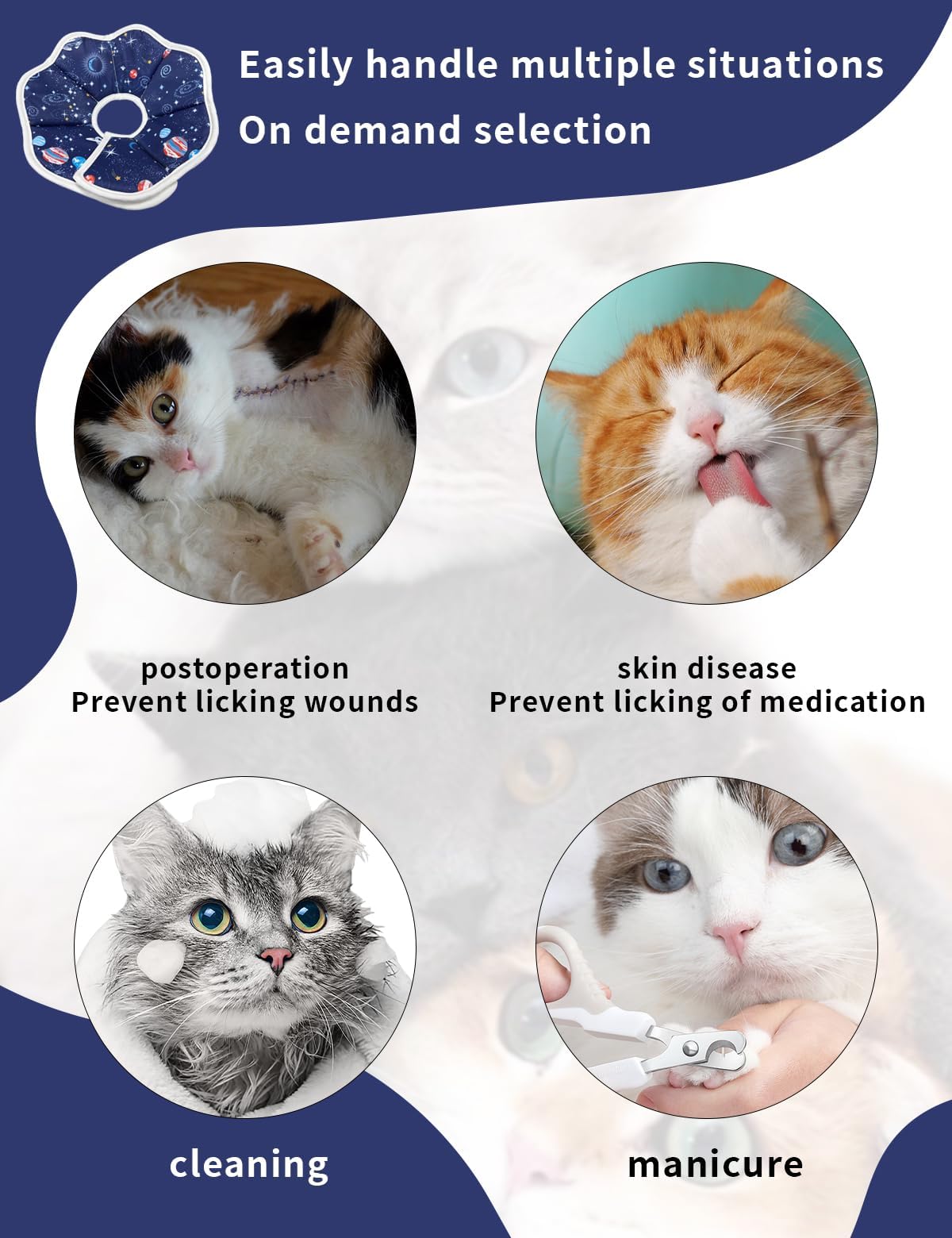 SUSWIM Cute,Soft Cat Recovery Collar,Adjustable Pet Cat Cone Collar,Pet Neck Donut Protective Recovery Cone for Cat-Comfortable Lightweight Elizabethan Collar for Kitten Prevent from Lick Wound