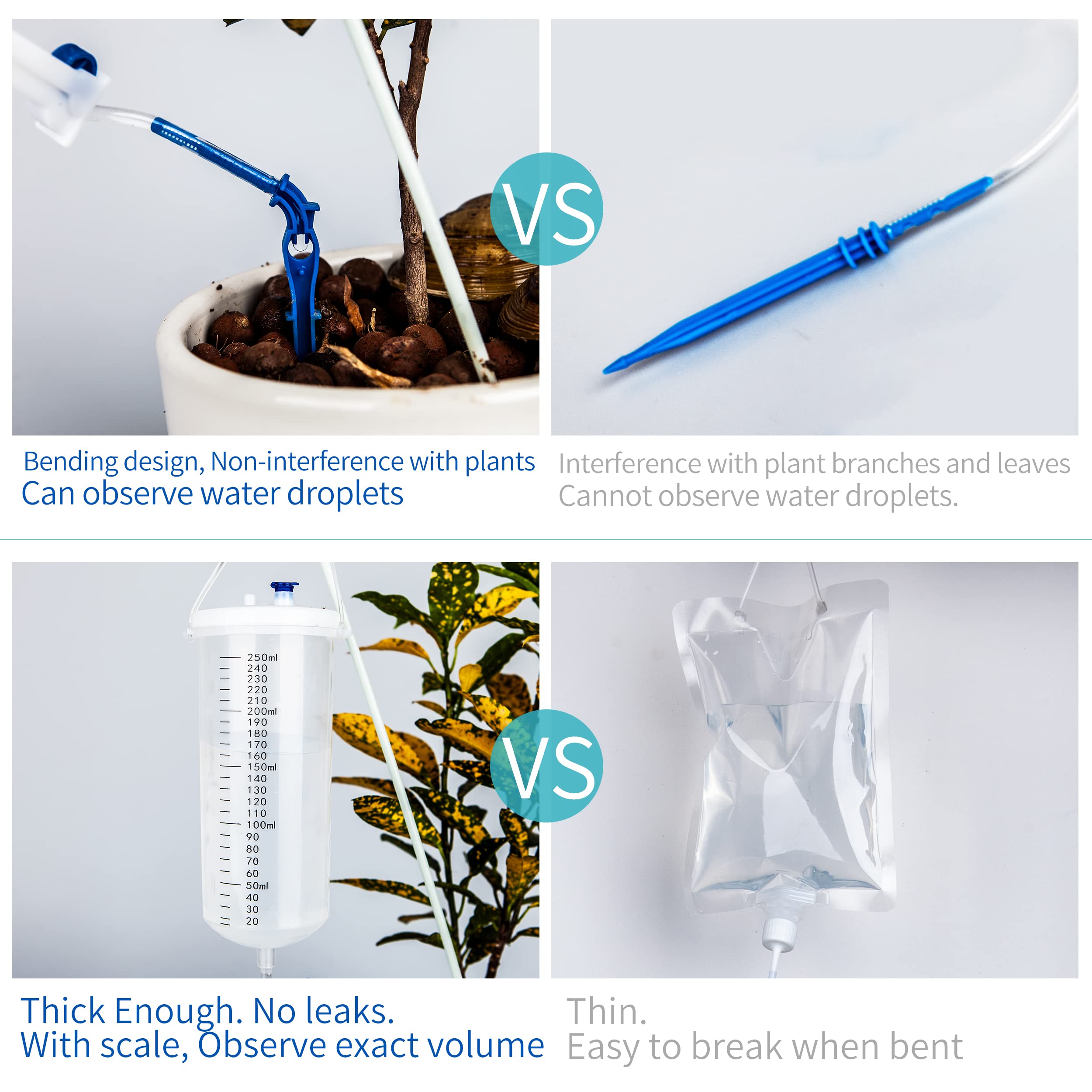 Adjustable Flow Plant Self Watering Devices Irrigation Drippers, Self Automatic Plant Watering System with 250ml Water Bag, for Indoor Outdoor Automatic Flower Watering Device Irrigation Kit with Slow