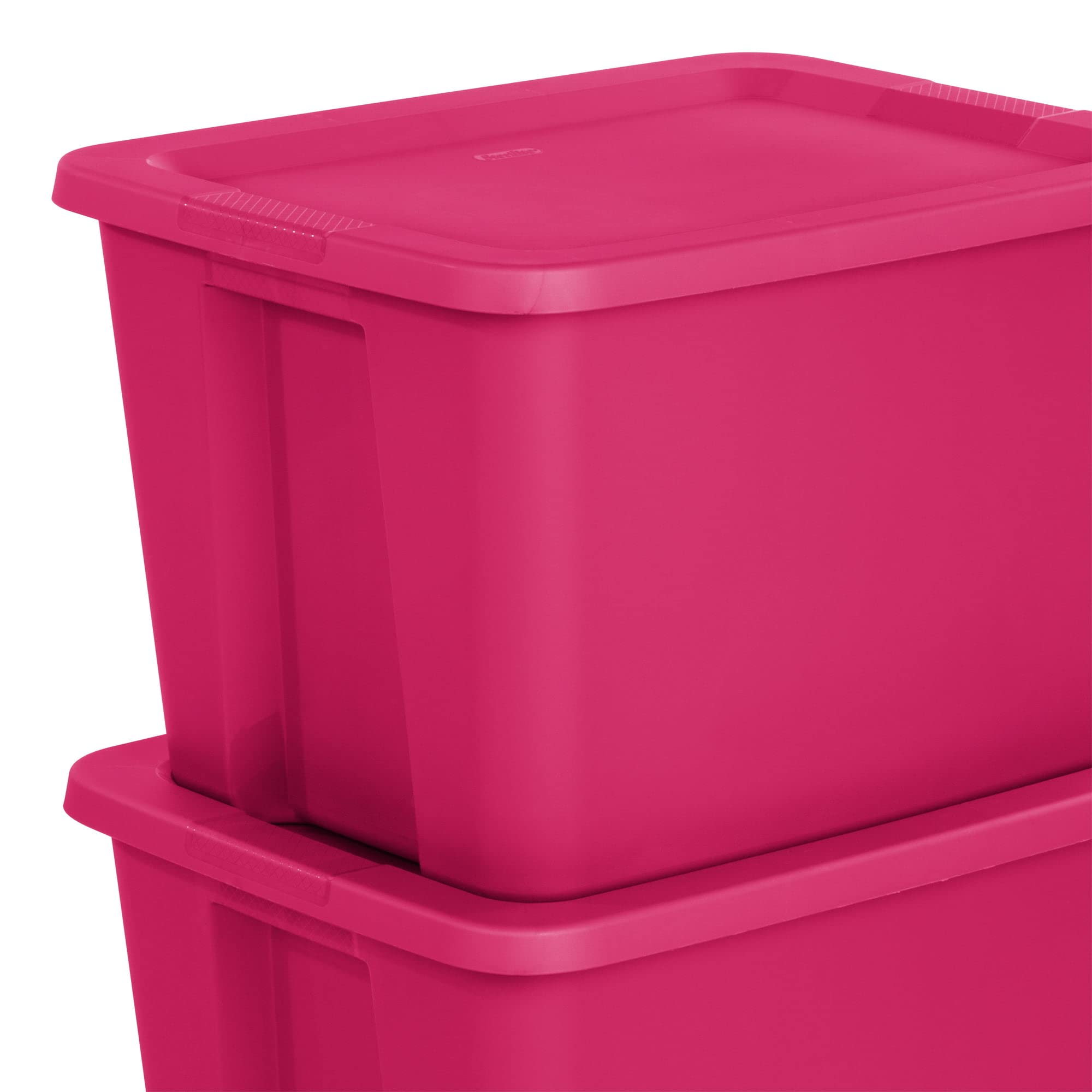 ouyoo Plastic Storage Bin 18 Gallon Storage Tote Organizing Container with Durable Lid , Stackable and Nestable, Great for Garage Storage, Office Supplies, Clothes, Moving Boxes, 8 Pack(Fuchsia )