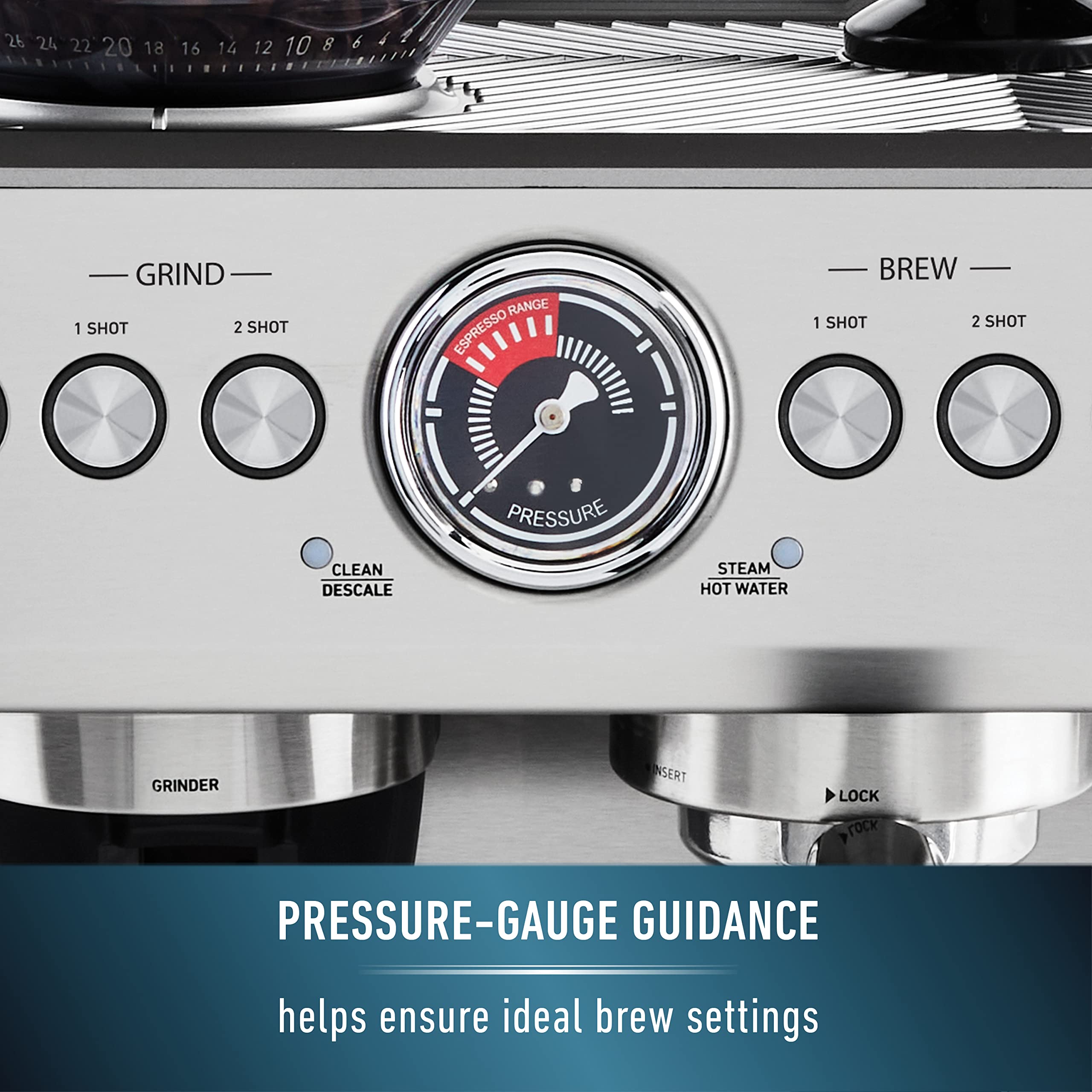 Calphalon Temp iQ Espresso Machine with Grinder, Dual Thermoblock, and Milk Frother, Home Espresso Machine, Stainless Steel