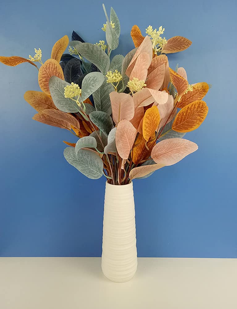 Etycoo 6 Pieces Artificial Eucalyptus Leaves Artificial Plants Greenery Decor for Wedding Party Home Garden Wreath Decor (Royal Blue)