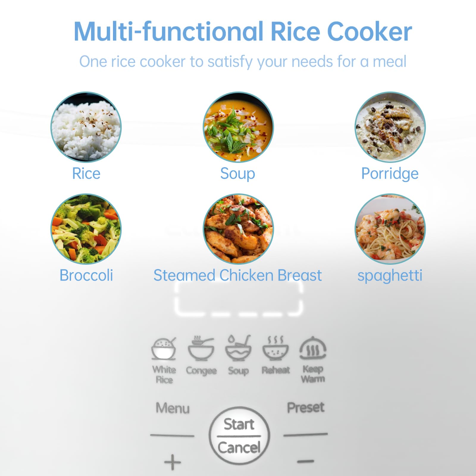 Blue Mini Rice Cooker Small 1 Cup-2 Cup Non-Stick Coated Insert Food Steamer Kitchen Appliances Includes Vegetable Steamer
