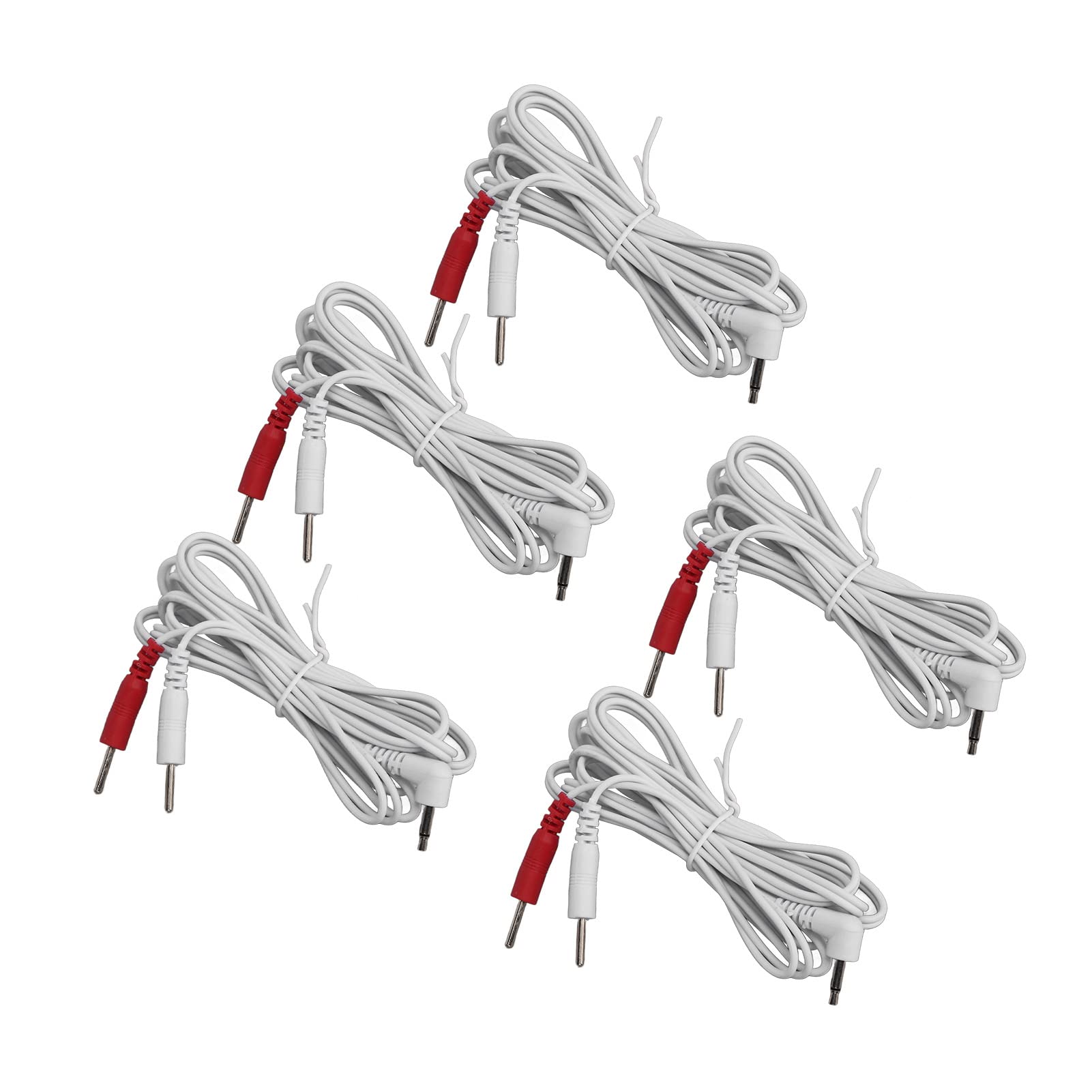 ANGGREK 5PCS Electrode Wire, Electrode Wires Cable 2.5mm Elbow 1.5m Long Electrode Wire for Digital Massage Instrument White