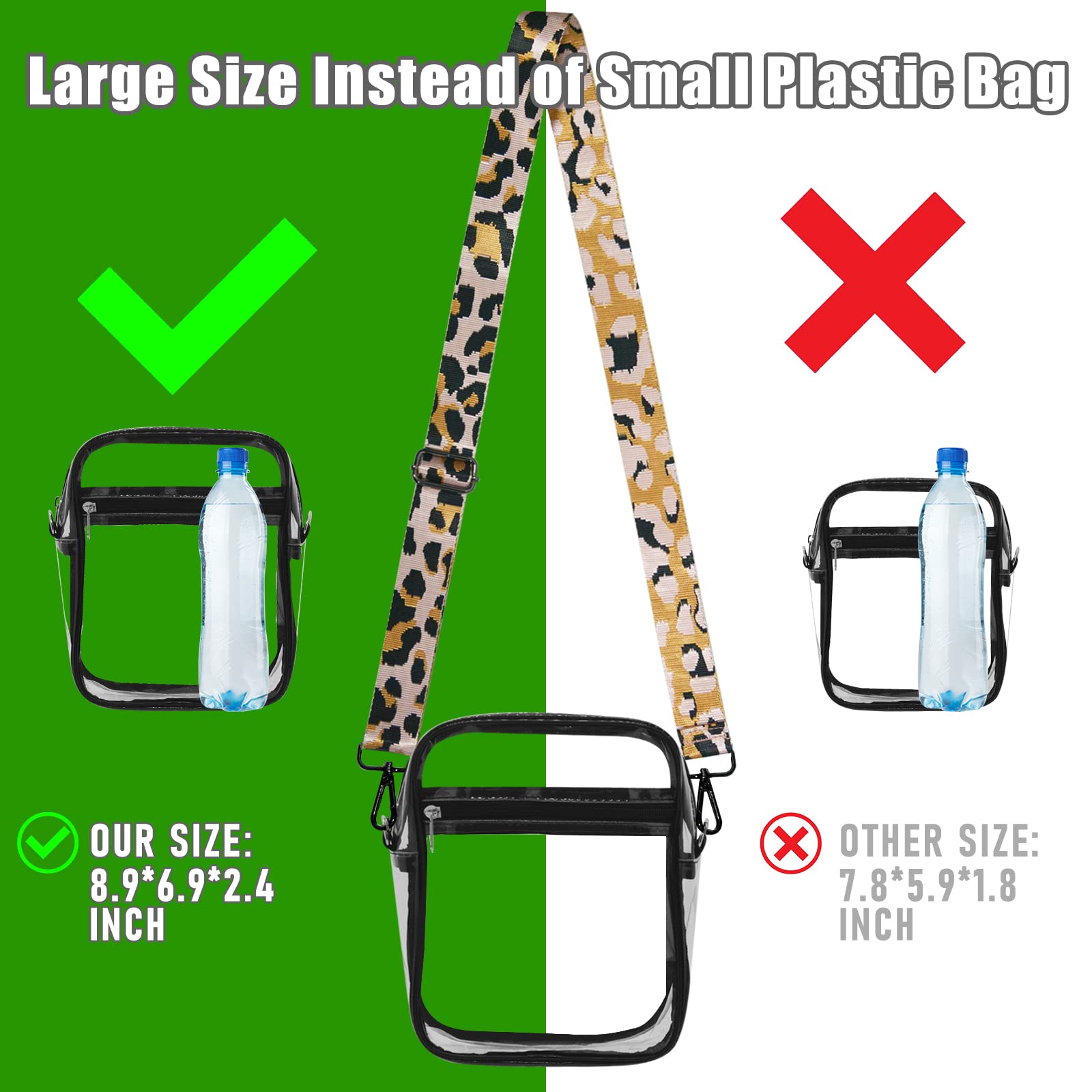 AGECASH A Clear Purses For Women Stadium, TPU Material with Designed Big Leopard Style Shoulder Strap,Stadium Bag