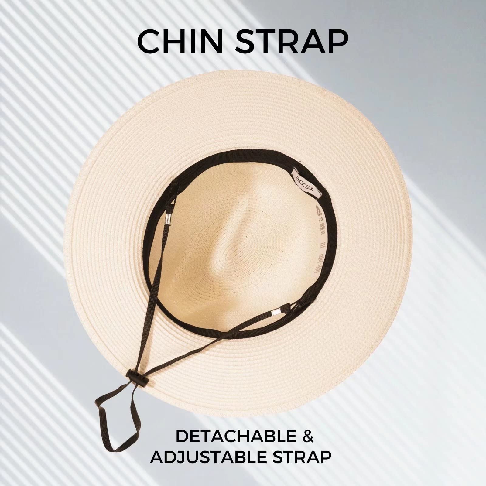 accsa Women Panama Straw Hat Classic Wide Brim Sun Hat for Beach Adjustable Summer Fedora Hat for Ladies UPF 50+