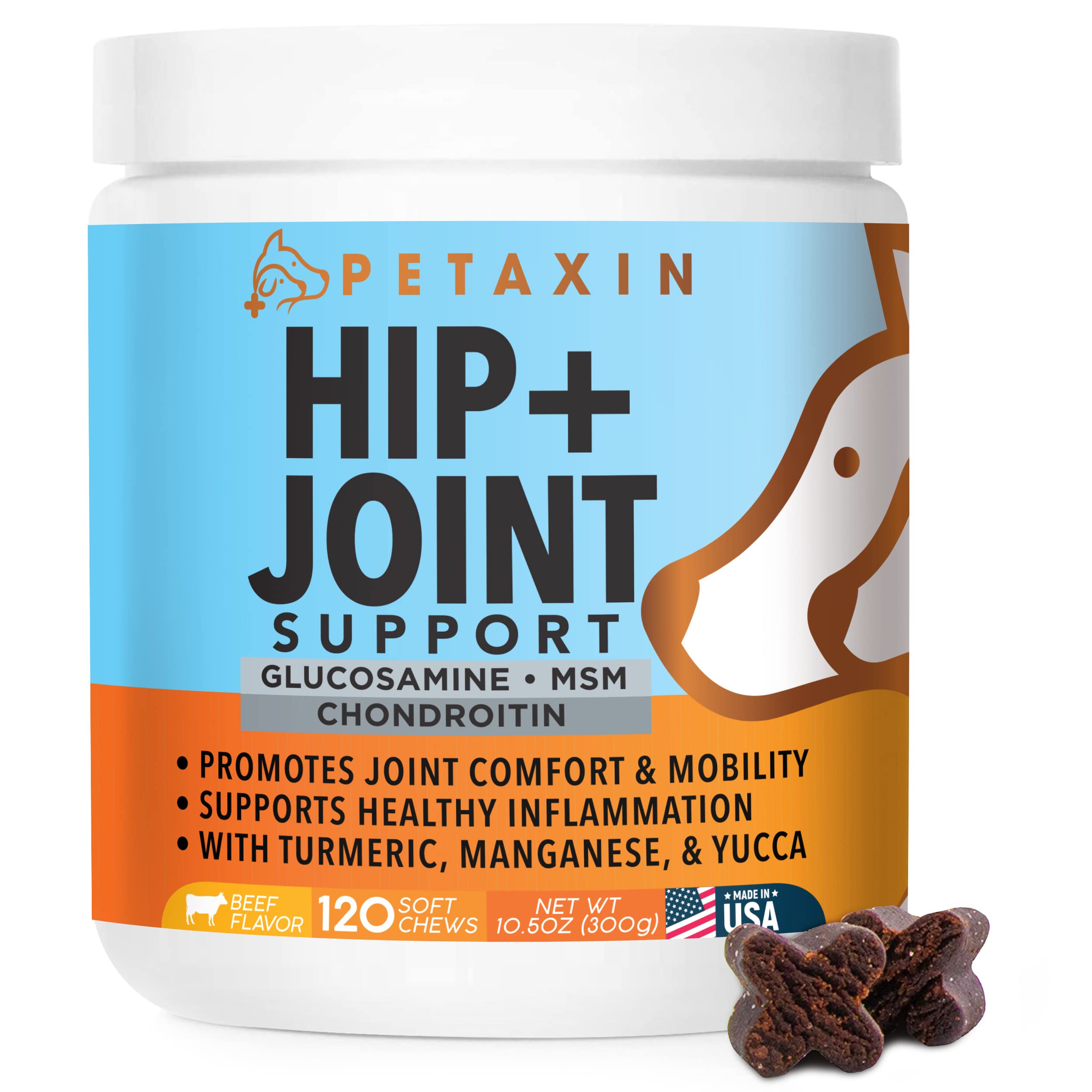 Petaxin Glucosamine for Dogs – Hip and Joint Supplement - Support for Dog Joint Pain Relief and Dog Mobility – with Chondroitin, MSM, Turmeric, & Yucca