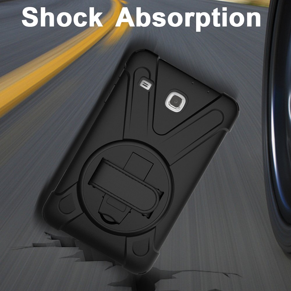 TIMISAM Samsung Galaxy Tab E 8.0 Case, Heavy Duty Hybrid Shockproof Protection Cover Built with Kickstand and Hand Strap for Samsung Galaxy Tab E 32GB SM-T378/Tab E 8.0 Inch SM-377 Tablet (Black)