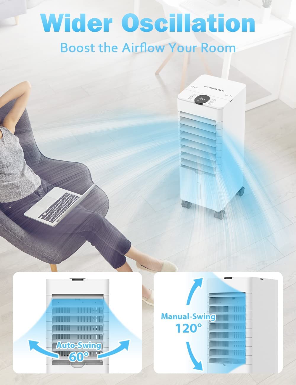 Evaporative Air Cooler - SEEPER 4-IN-1 Cooling Tower Fan with Evaporative Cooler & Humidifier, 12H Timer & Remote Control, Fast Cooling w/Ice Box, Portable Air Conditioner for Small Room Home Office