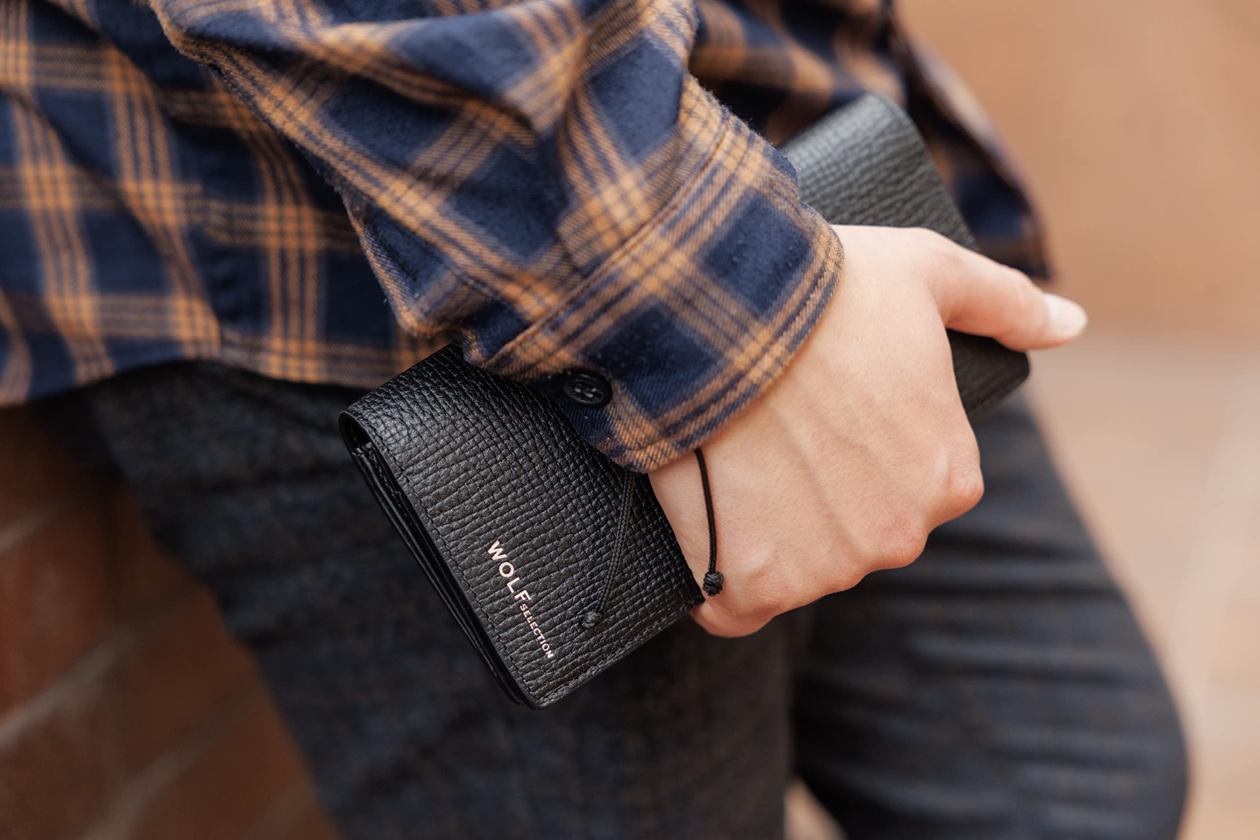 WOLFselection Genuine Leather Long Wallet - Rugged Bifold Mens Wallets with Inner Zip Slot for Key and Coins - Big Capacity for Credit Cards ID Driver's License and Notes