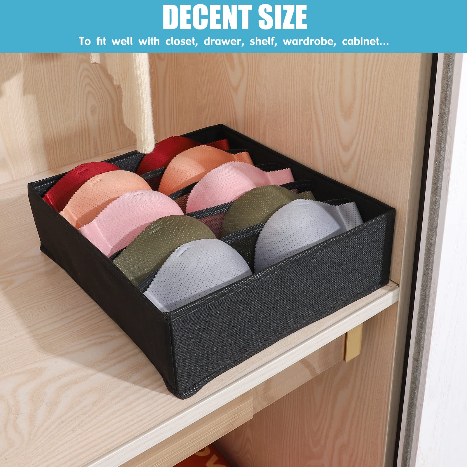 Boudar Black Foldable Dresser Drawer Organizers Underwear Organizer Dividers,5 Cell Foldable Storage Boxes Drawer under Cabinet Organizer for Bra,Underwear,Socks, (Black)