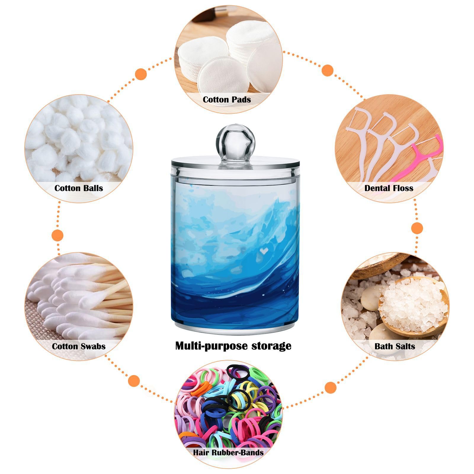 BOENLE 2 Pack Qtip Holder Organizer Dispenser Blue Marble Bathroom Storage Canister Cotton Ball Holder Container for Cotton Pads/Swabs/Floss