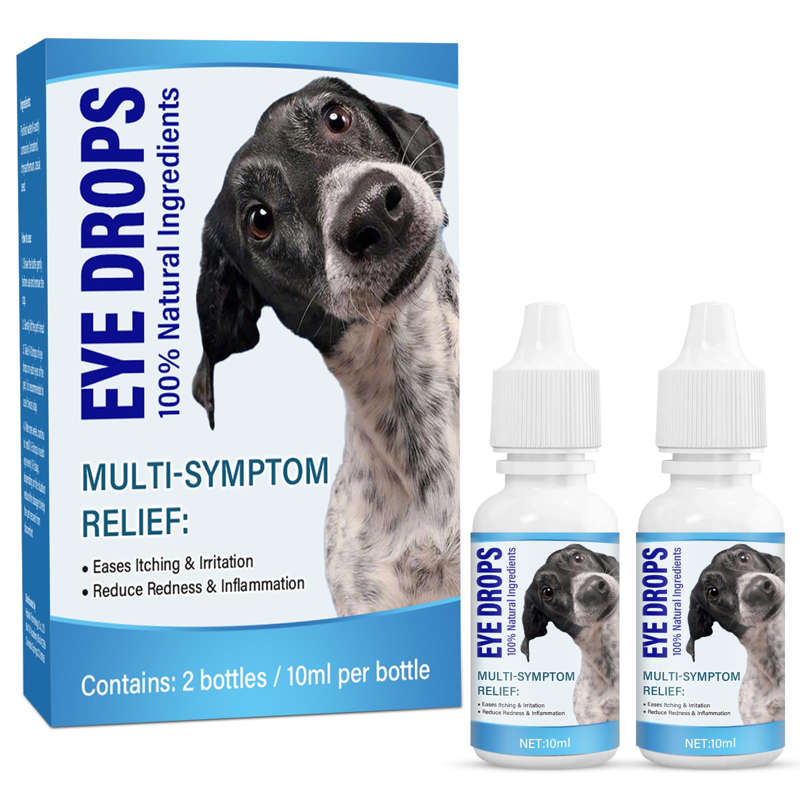 Atrilly Dog EyΓ© Drops, Dog EyΓ© Infection Treatment, EyΓ© Drops for Dogs & Cats to Clean Tear Streaks, Remove Eye Stains & Relieve Symptoms of Red Eye, Dryness Eye, Allergy, 10ml*2, Blue