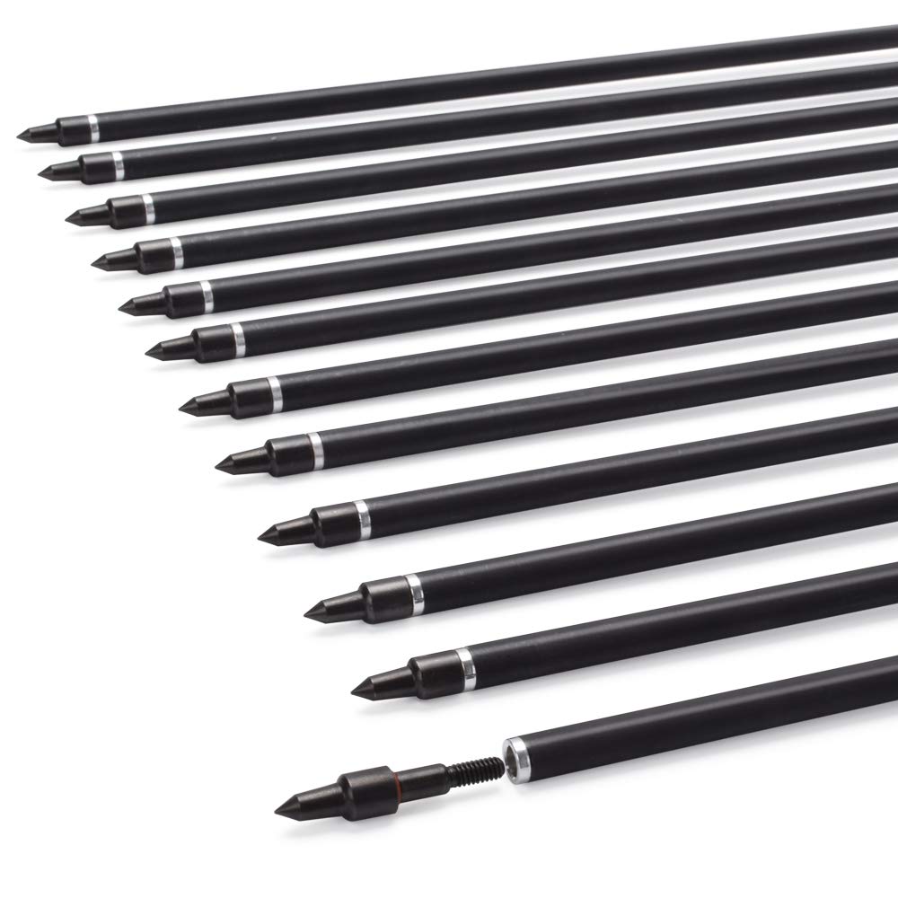 Archery Carbon Arrow Hunting Target Practice Arrows 28 Inch with Removable Tips for Compound & Recurve Bow Spine 500 12PCS