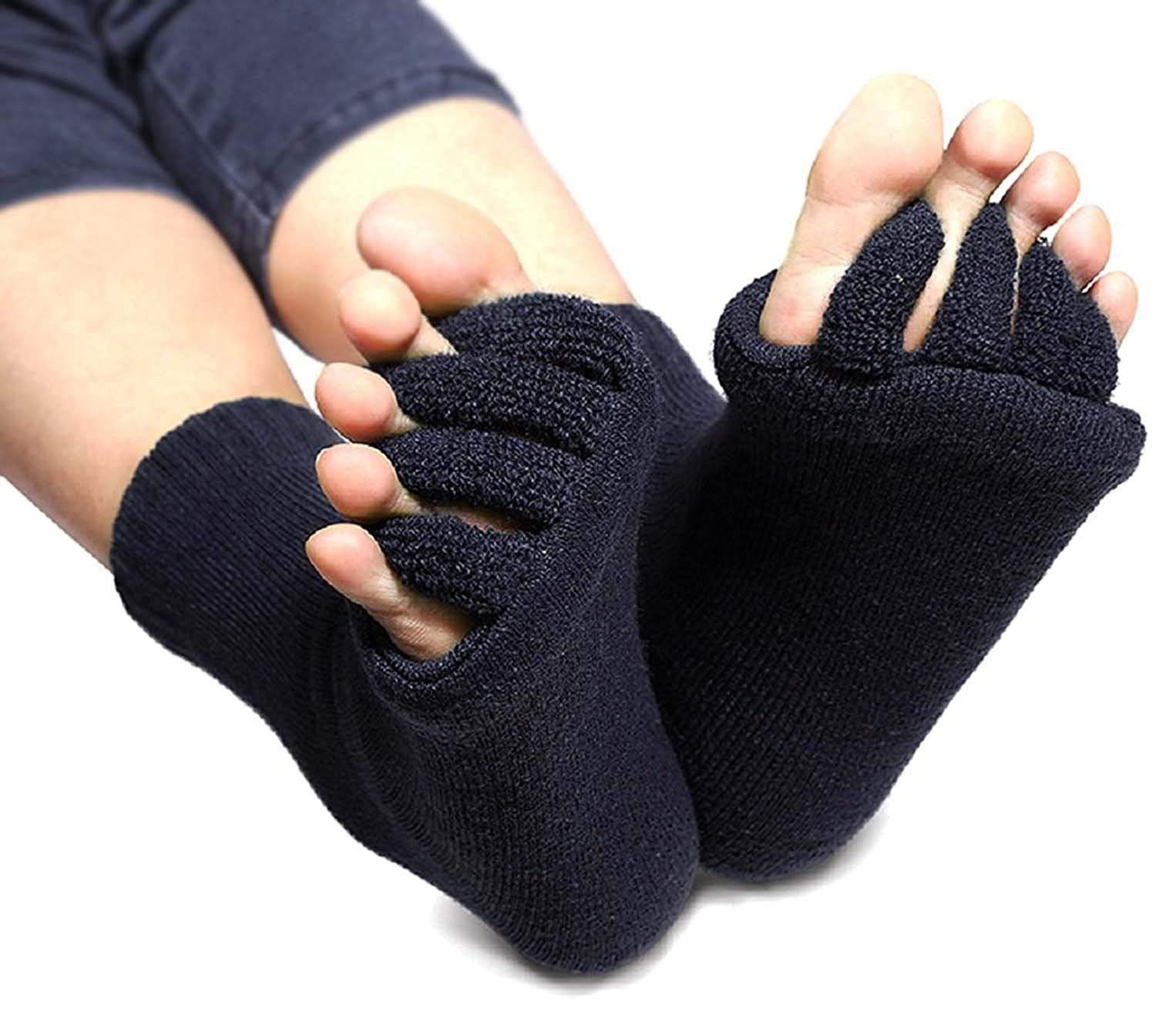 AIBEARTY 3 Pairs Yoga Sport Gym Five Toe Separator Socks Foot Alignment Pain Massage Toeless Socks