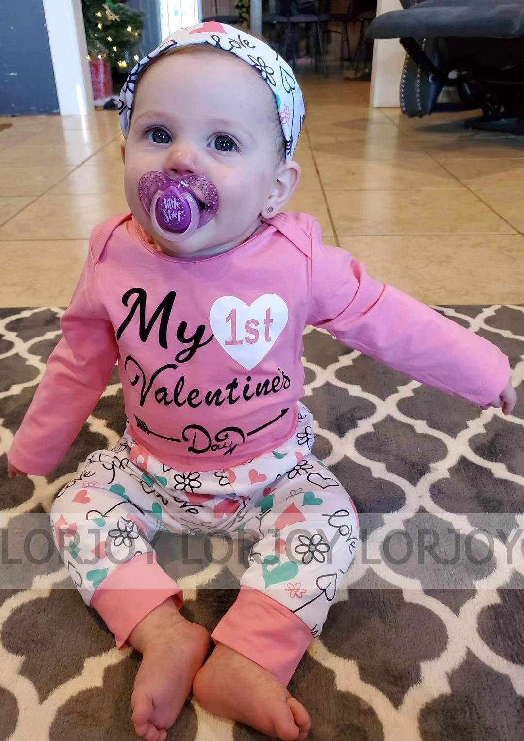 lorjoy Newborn Baby Girls My First Valentine's Day Outfit Set Long Sleeve Bodysuit (3-6 Months)