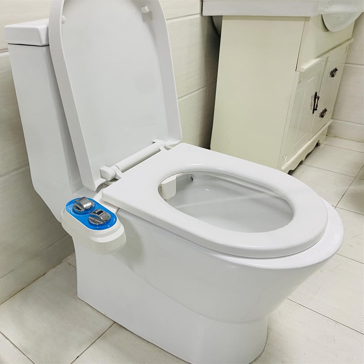 Bidet J2510B-Hot and Cold Water Self-Cleaning Feminine/Rear Wash Non-Electric Bidet Sprayer,Dual Nozzles Bidet Toilet Attachment with Adjustable Pressure Control(Blue)