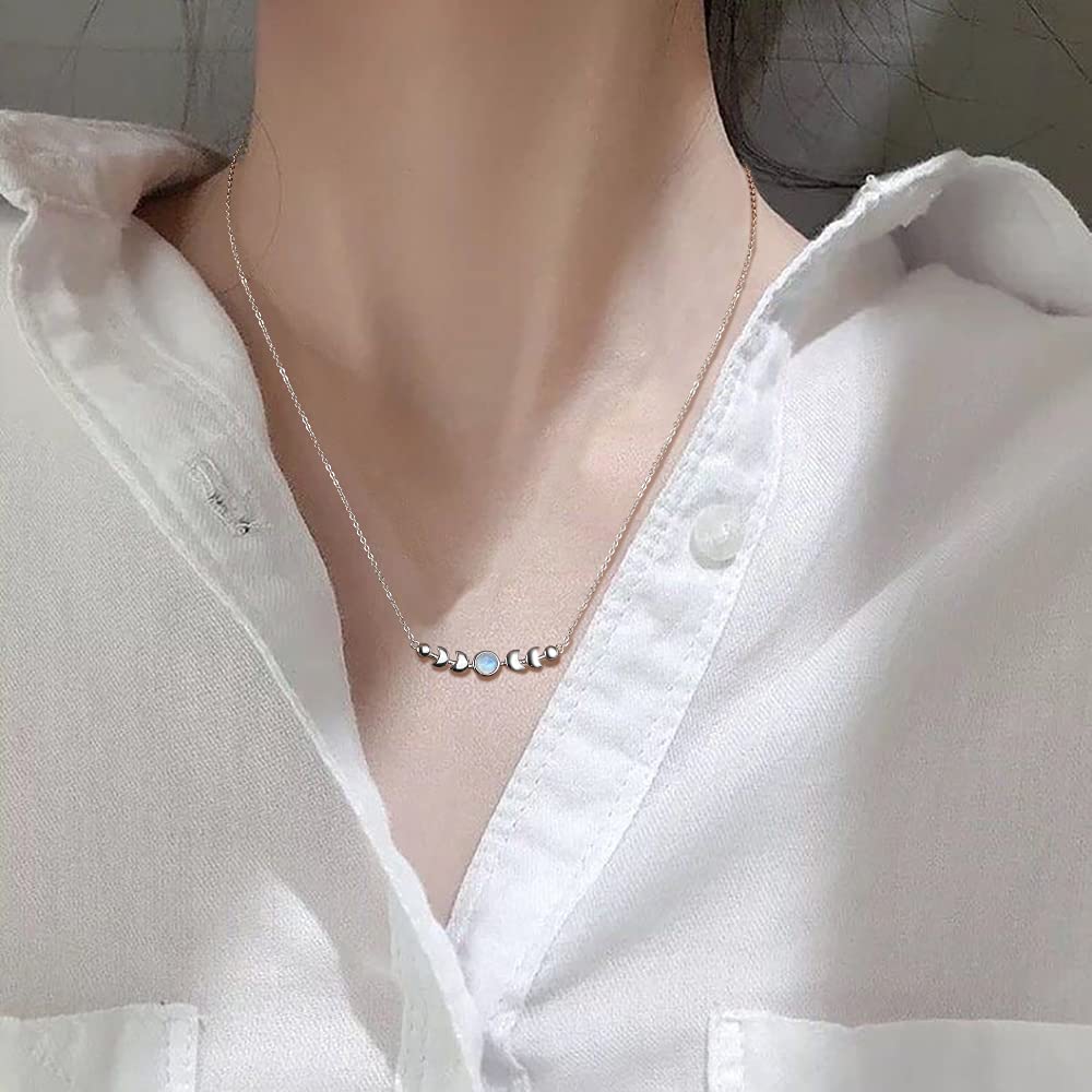 Angol Genuine Moonstone Necklace Sterling Silver Moon Phase Necklace Triple Goddess Moonstone Pendant Minimalist Necklace for Women(Silver)