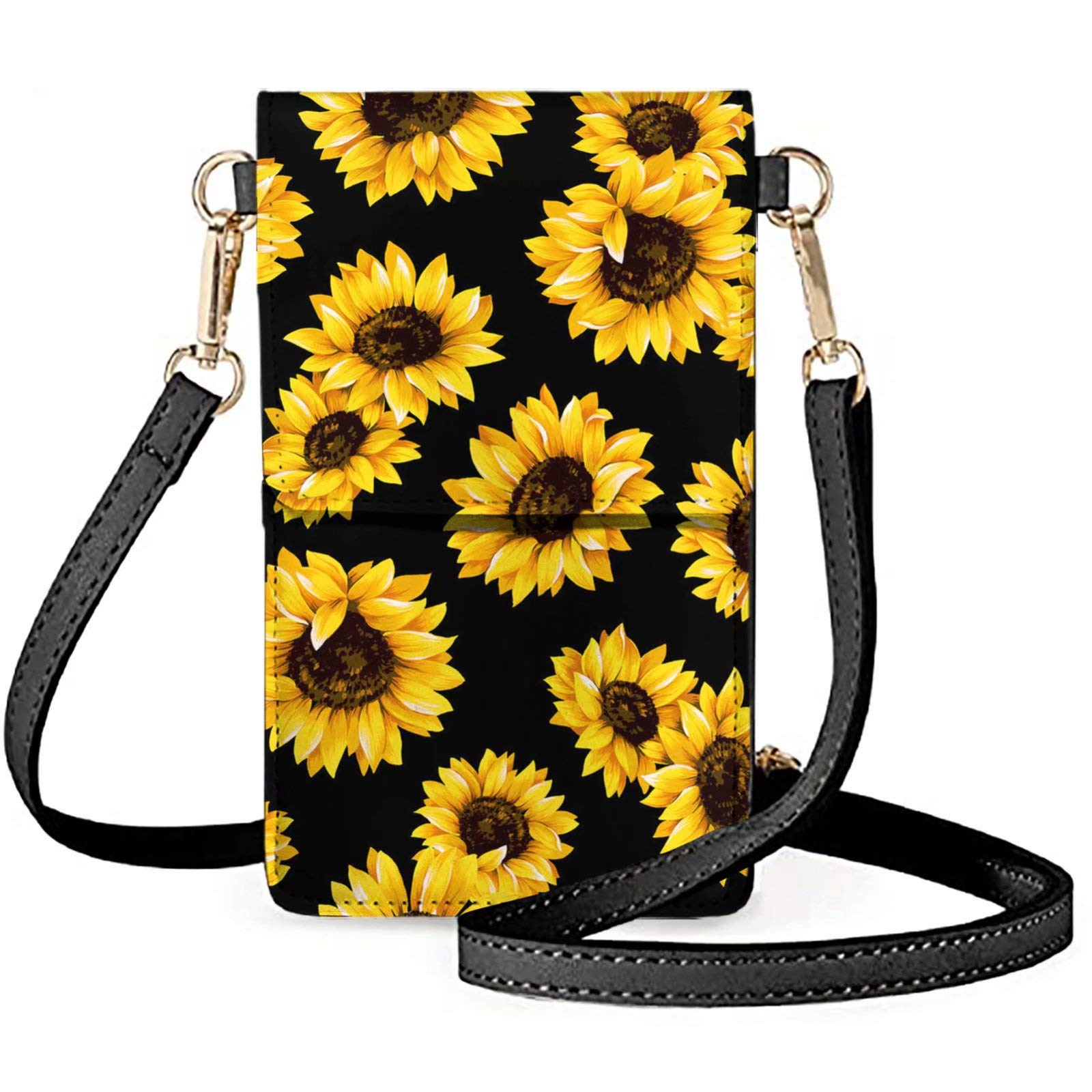 Freewander Womens PU Leather Wallet with Sunflower Print Touch Screen Purse Casual Travel Mini Cellphone Shoulder Bags Small Crossbody Pouch